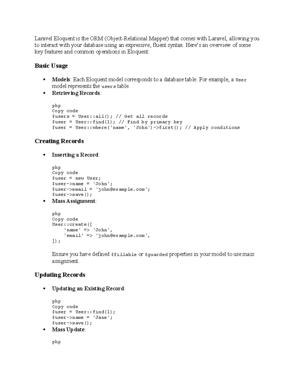 Laravel Eloquent Is The Orm Heres An Overview Of Some Key Features And Common Operations In