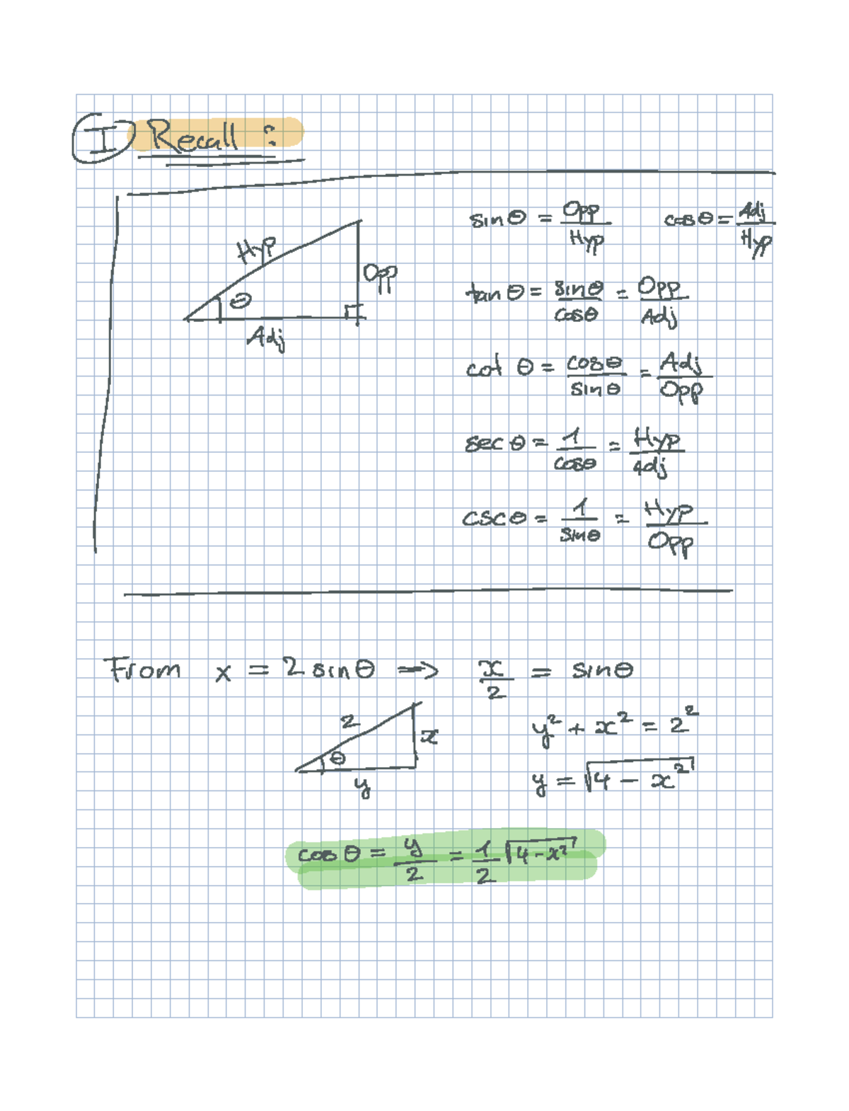 Chapter 7.3 Trig Substitution worked examples - MATH 1623 - Studocu