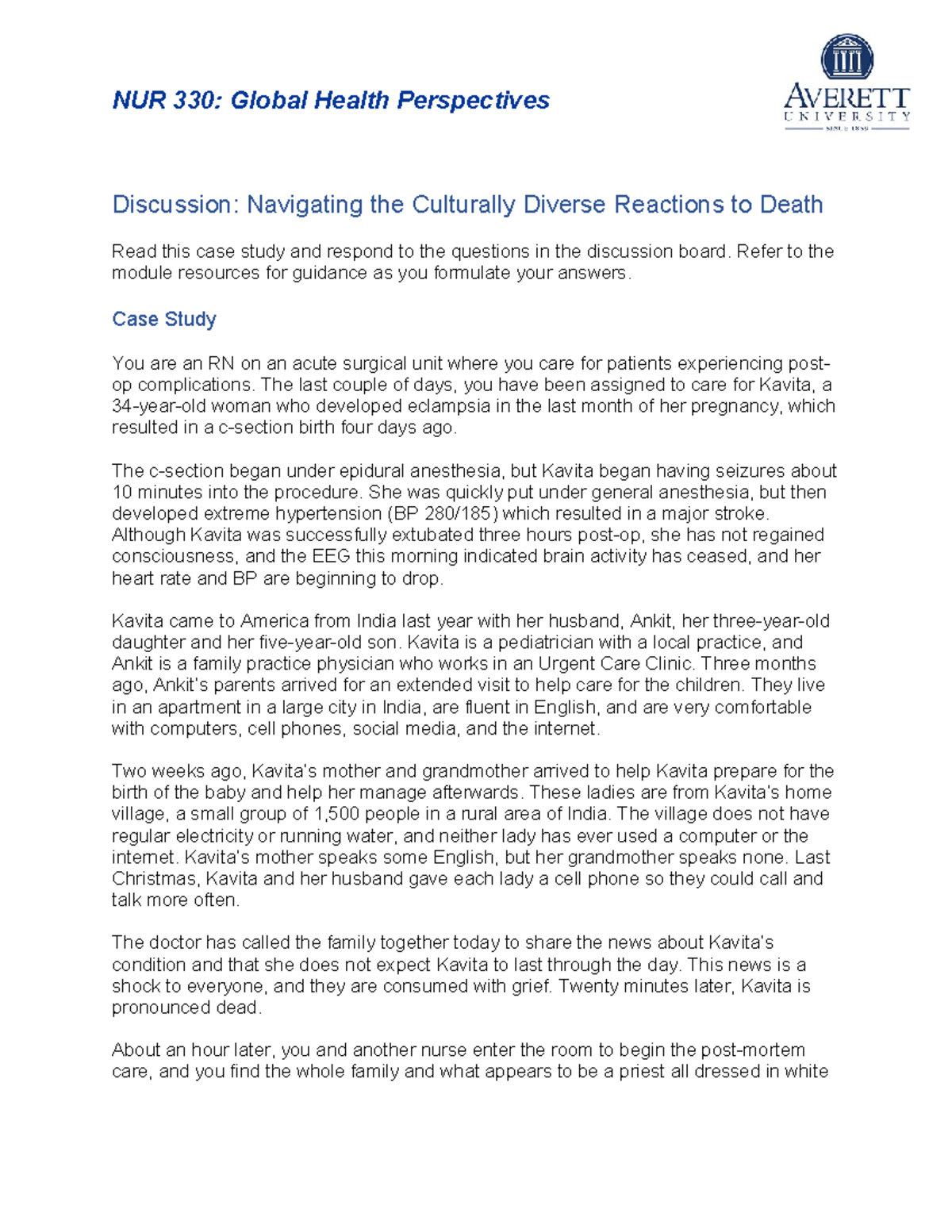 NUR 330 Case Study - discussion assignment - NUR 330: Global Health ...