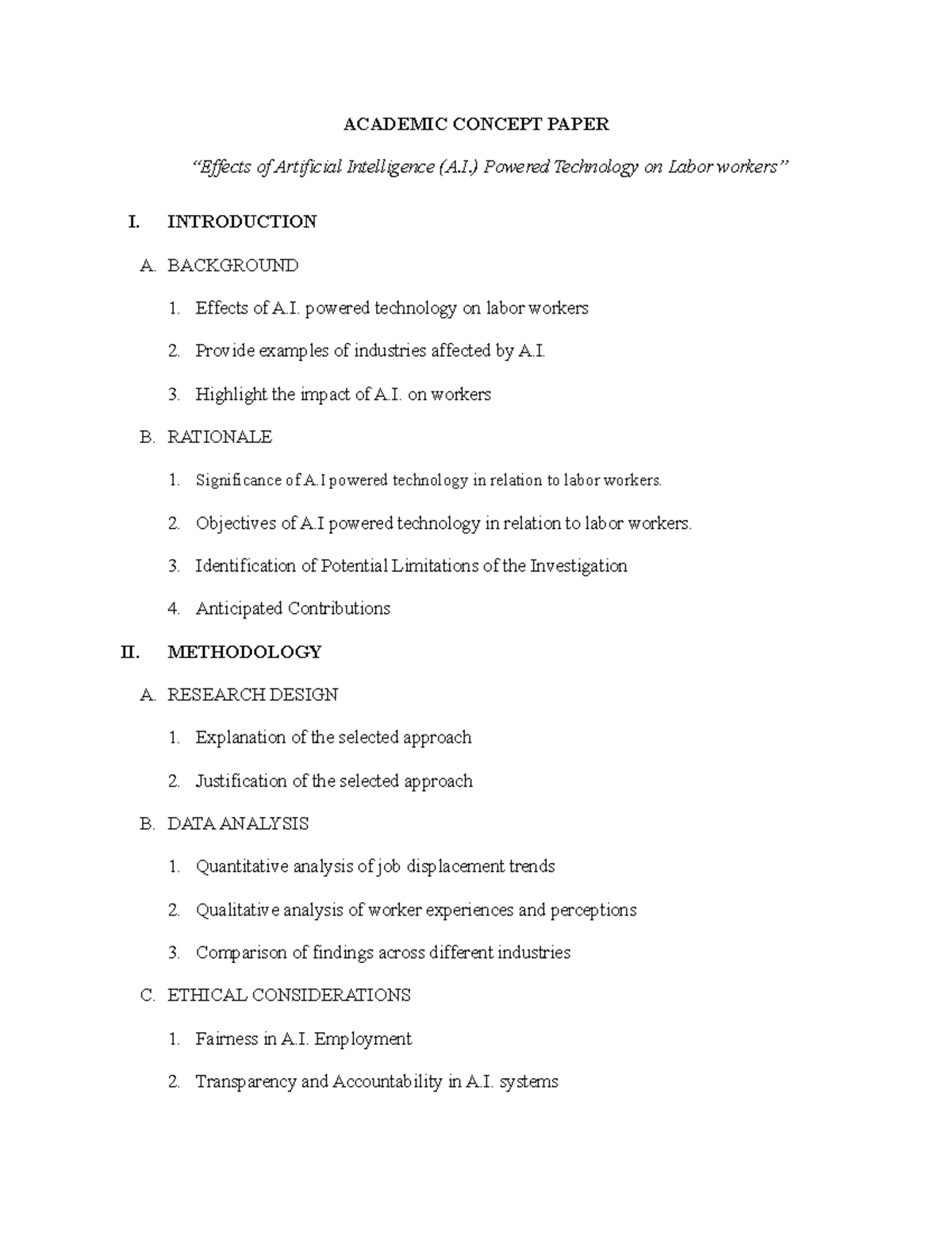 Concept-paper-outline - ACADEMIC CONCEPT PAPER “Effects of Artificial ...