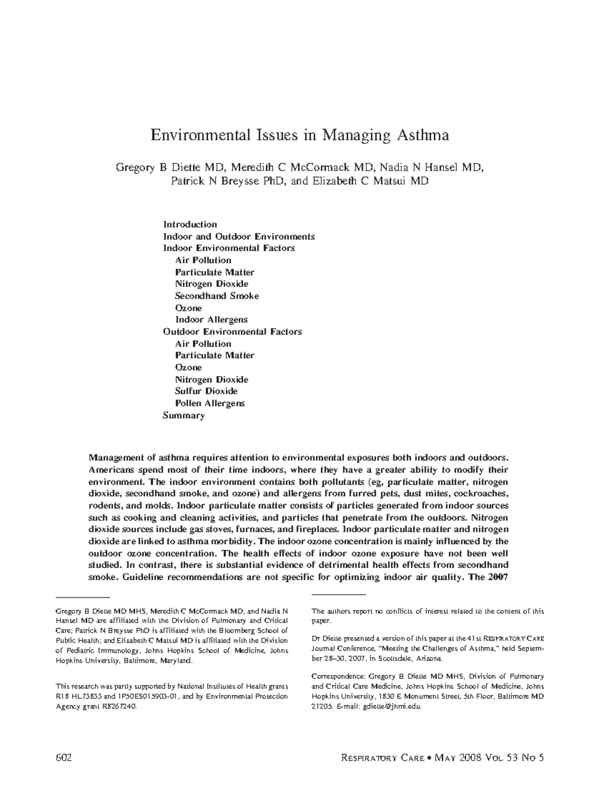 Indoor and outdoor - wdwdea - Gregory B Diette MD, Meredith C McCormack ...