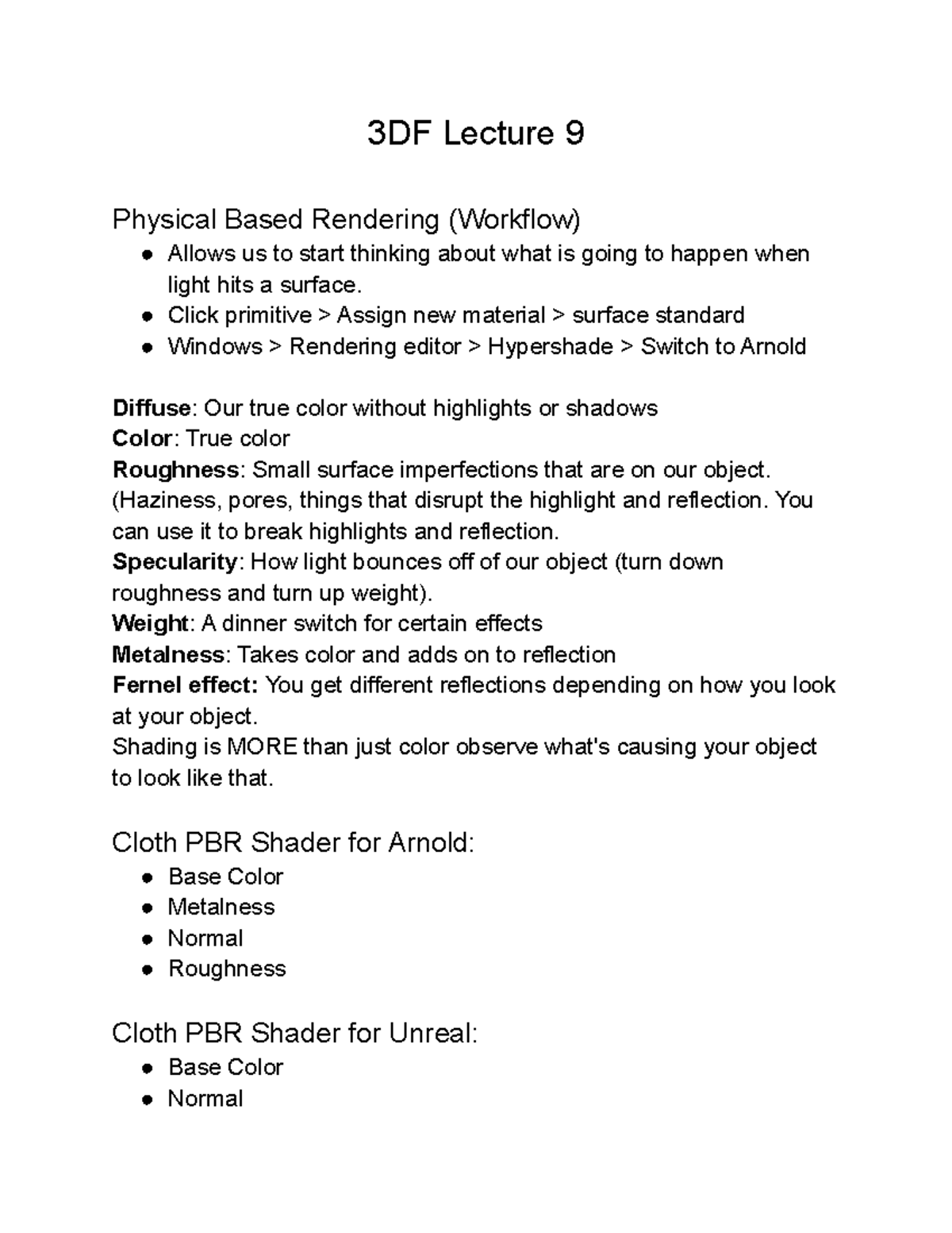 3DF Lecture 9 - Instructor: Tim Bowser - 3DF Lecture 9 Physical Based ...