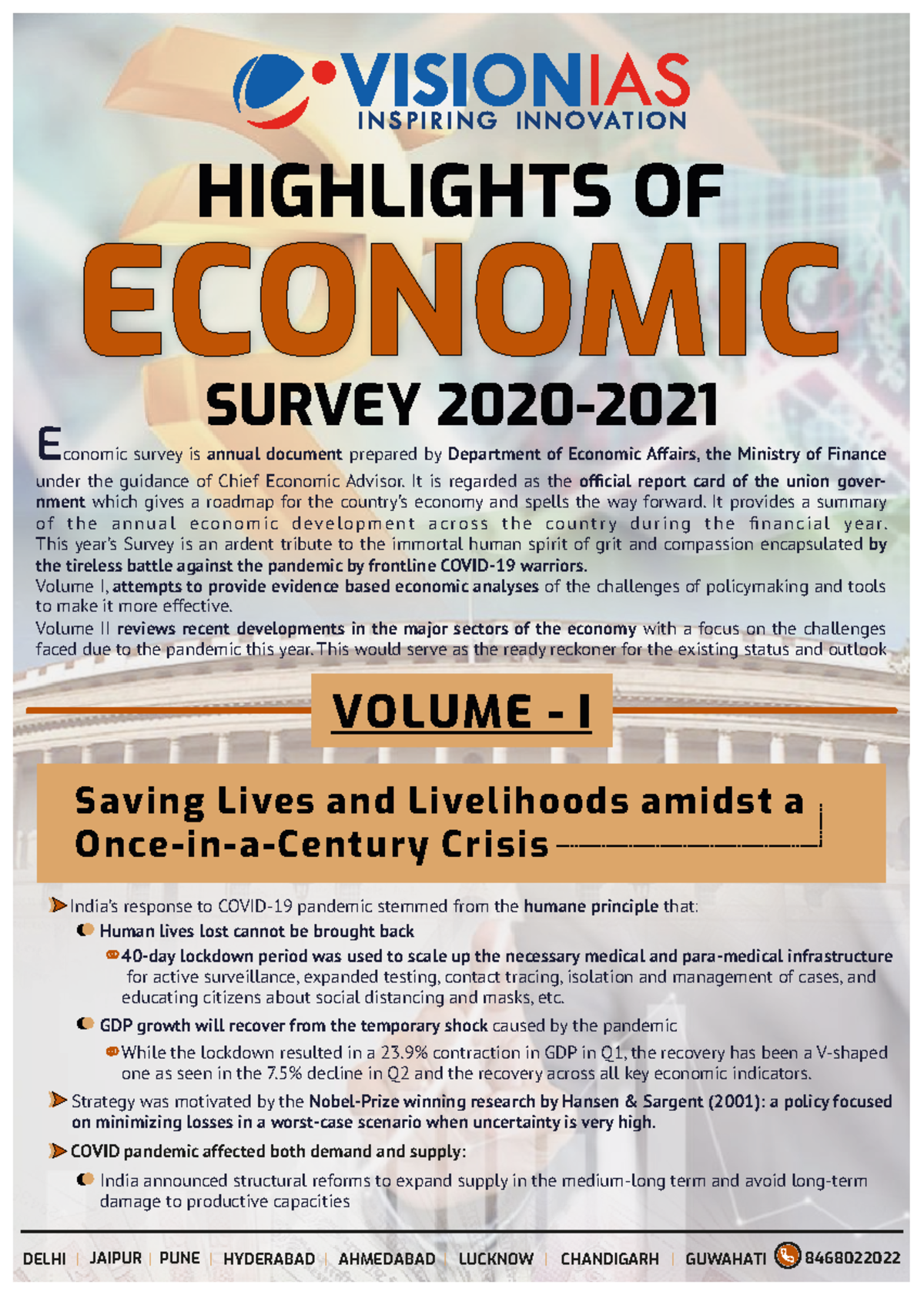 E55c1 economy survey summary 2021 - HIGHLIGHTS OF ECONOMIC SURVEY 2020 ...