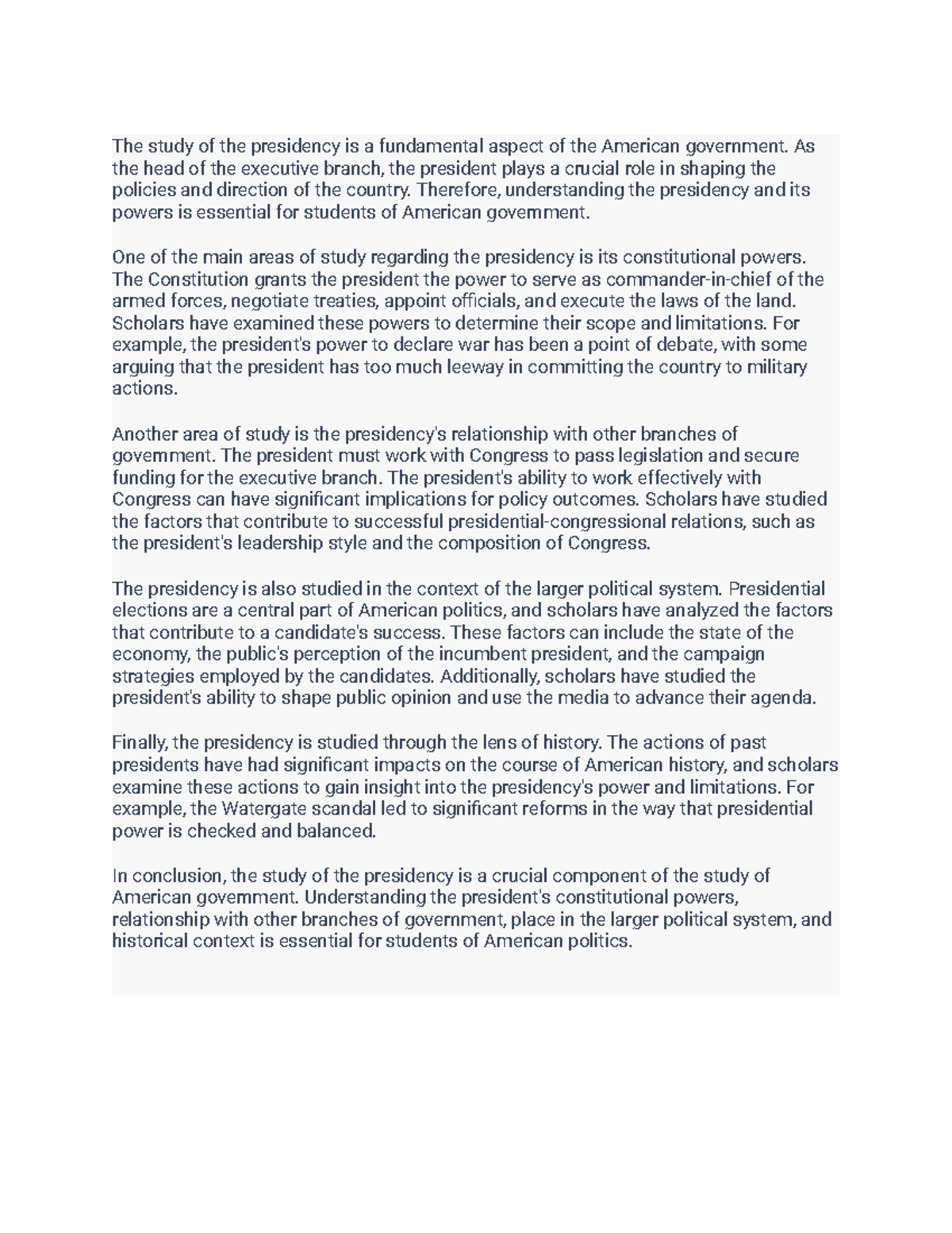 US National Government - The study of the presidency is a fundamental ...