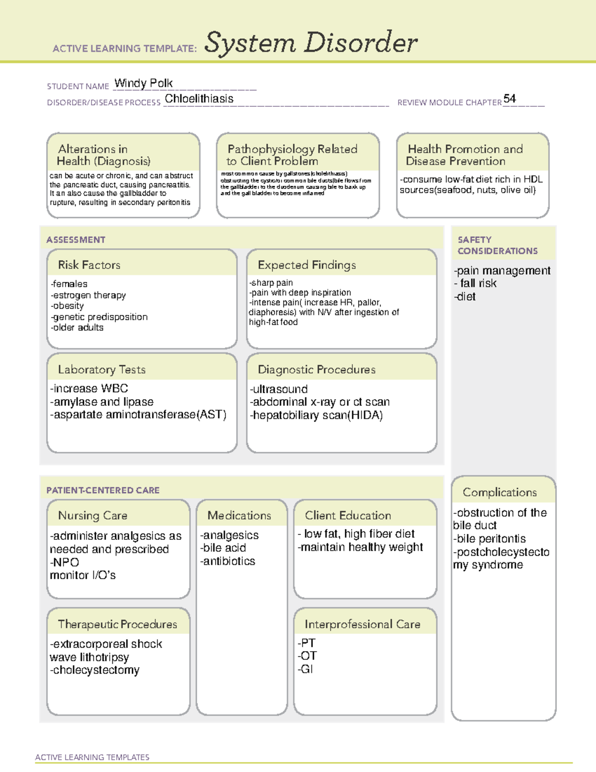 Cholelithiasis - system disorder - ACTIVE LEARNING TEMPLATES System ...