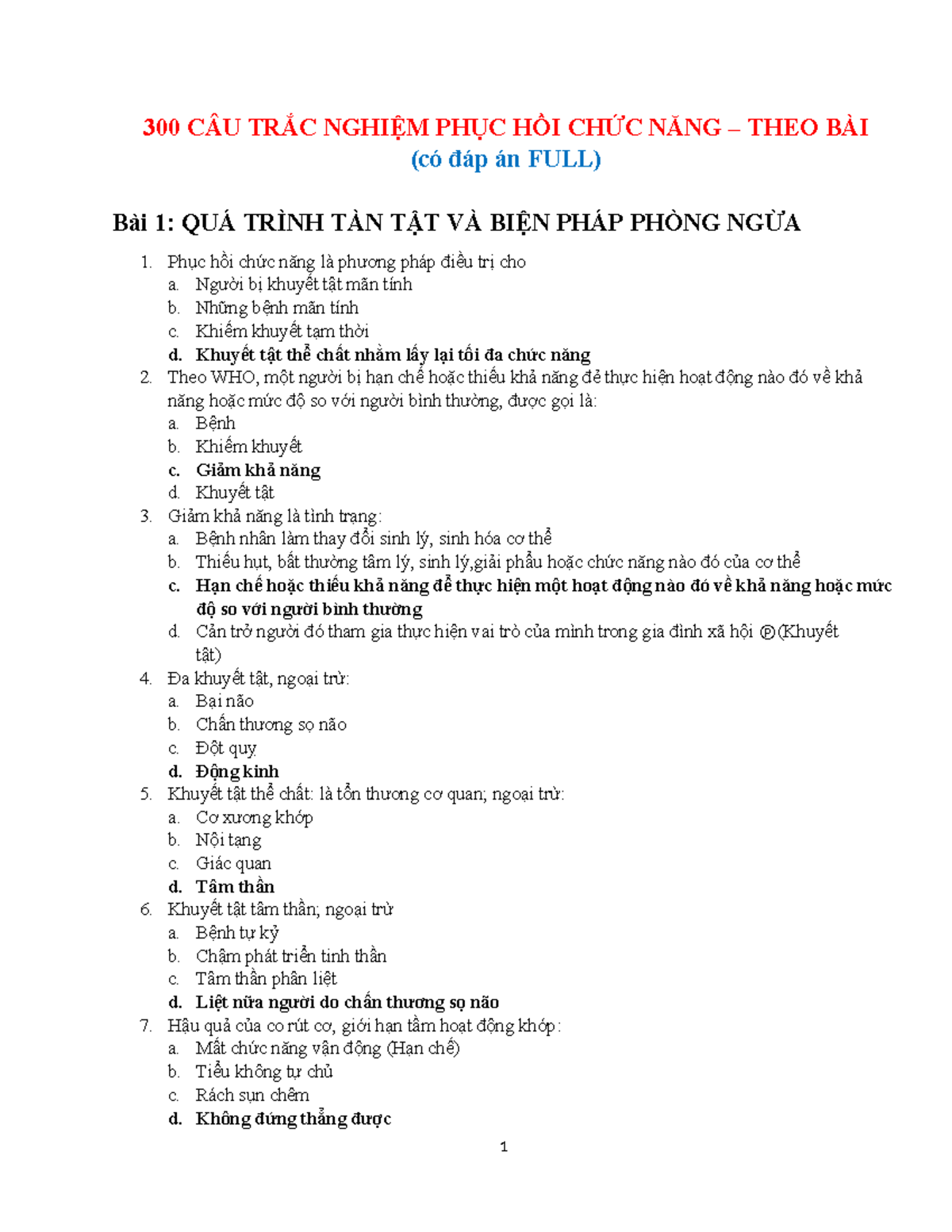 [123doc] - 300-cau-trac-nghiem-phuc-hoi-chuc-nang-theo-bai-co-dap-an-full - 300 CÂU TRẮC NGHIỆM ...
