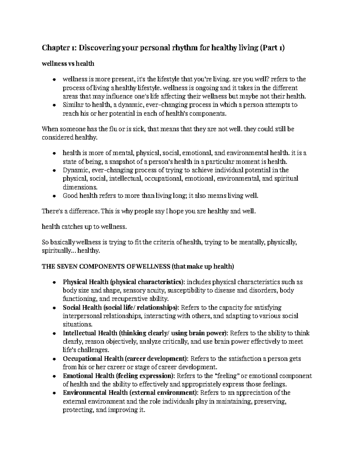 Chapter 1 HLTH - Chapter 1: Discovering your personal rhythm for ...