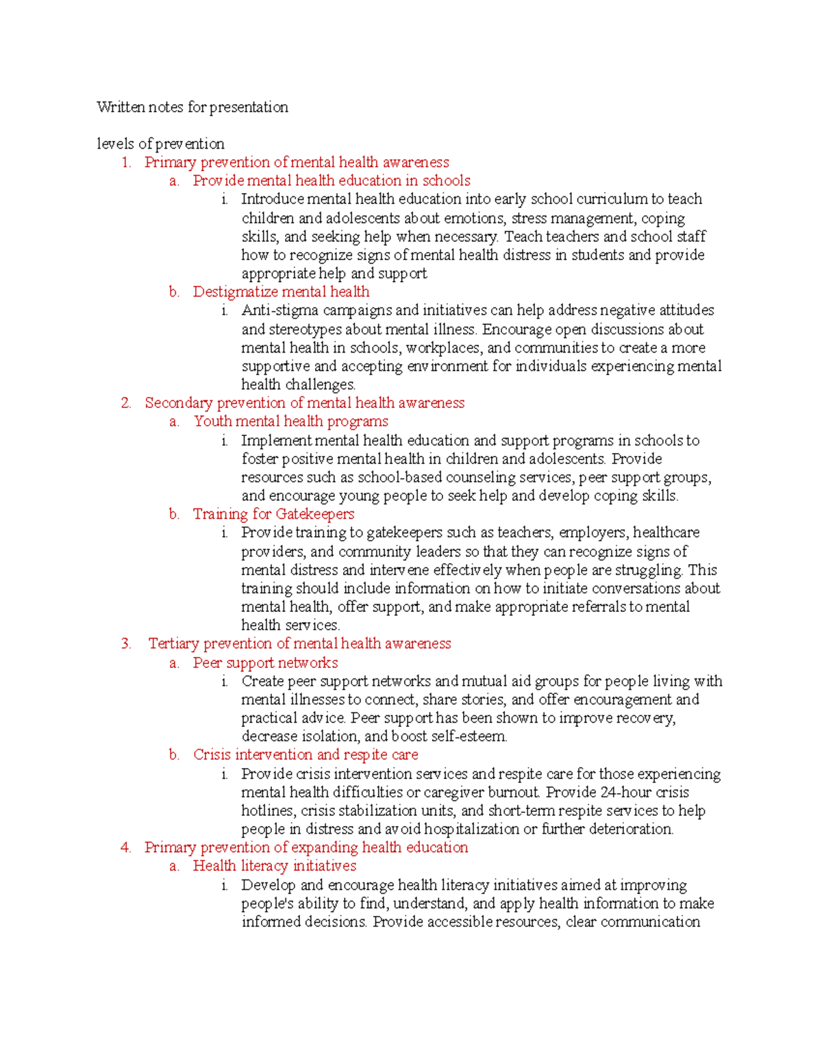 Infographic notes - Written notes for presentation levels of prevention ...