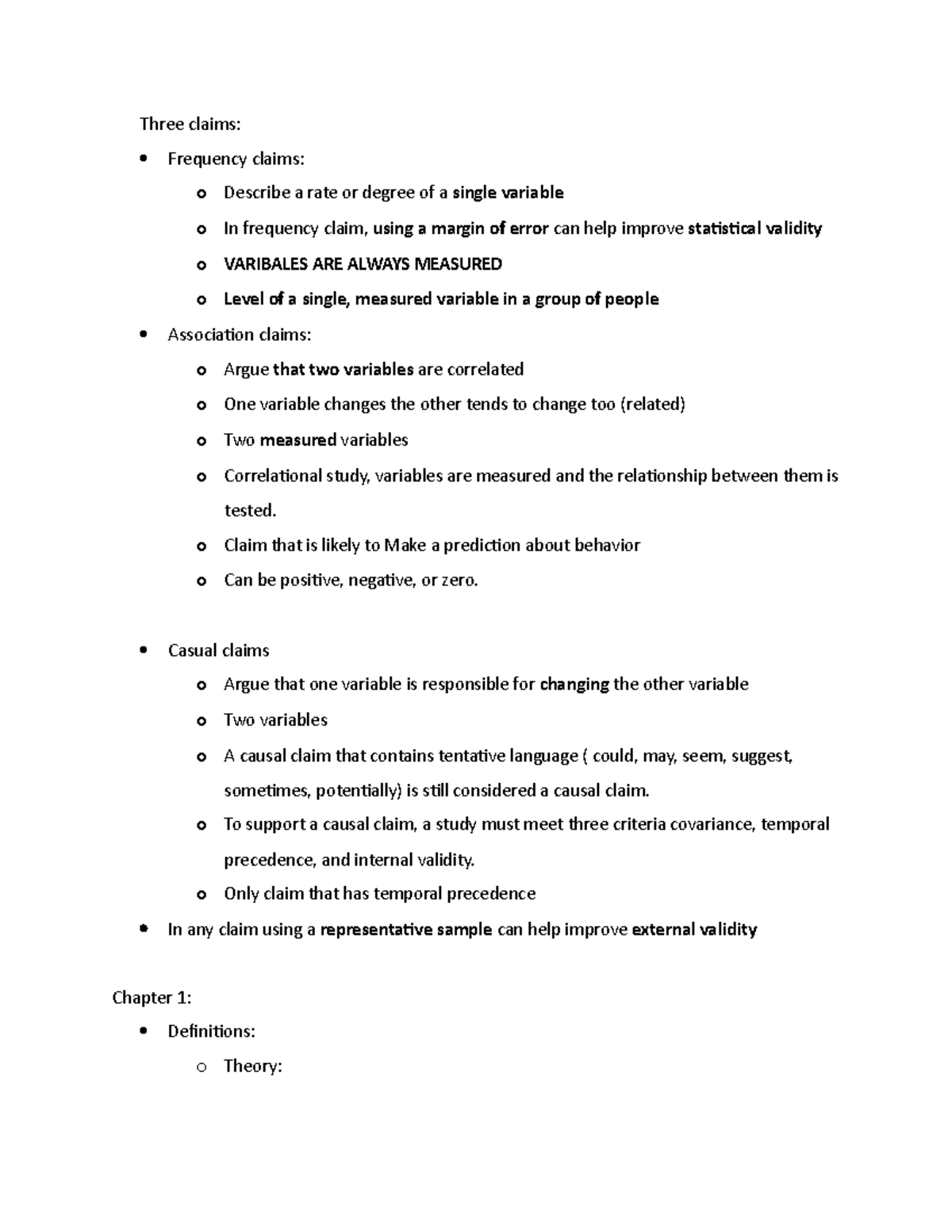 Research Methods 1 - Lecture notes lectures - Three claims: Frequency ...