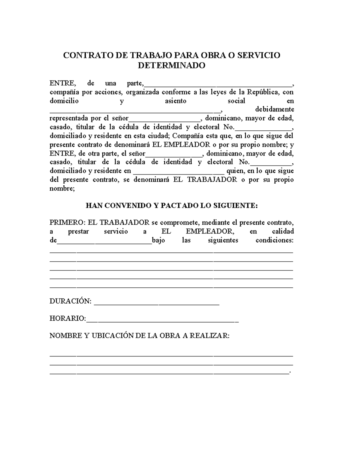 Contrato DE Trabajo PARA OBRA O Servicio Determinado - CONTRATO DE TRABAJO PARA OBRA O SERVICIO ...
