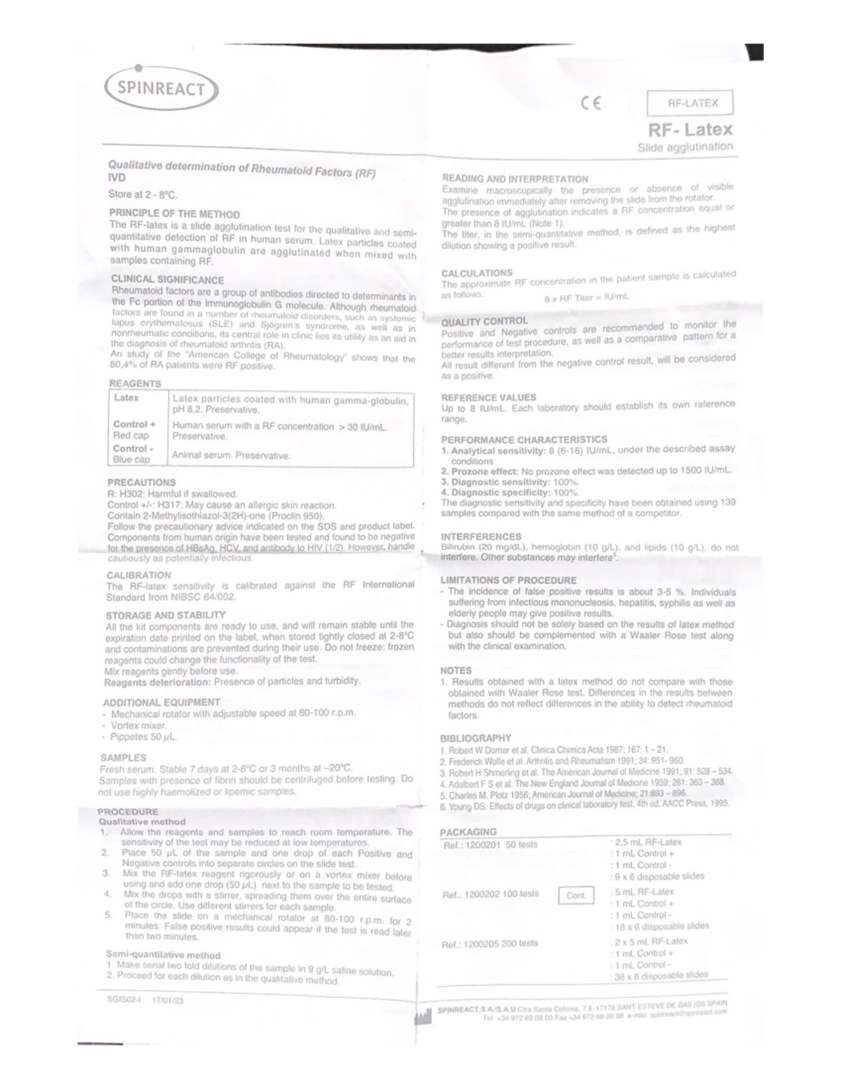 IS insert kit - hxhakao - SPINREACT CE Slide agglutination IVD ...