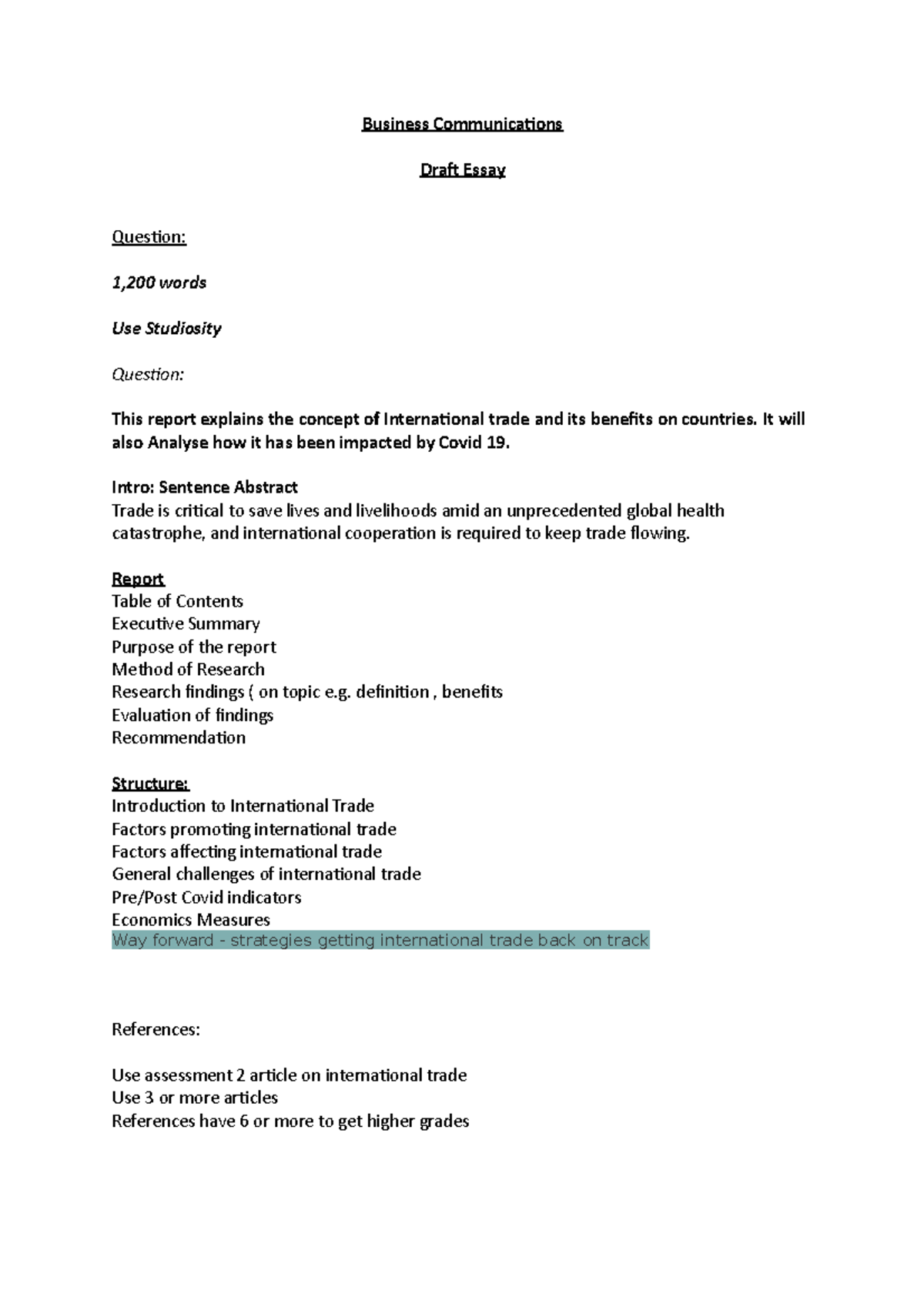 Business Communications Report Criteria - Business Communications Draft ...