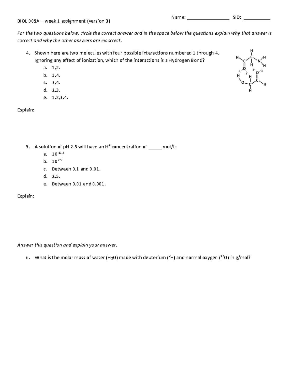 Bio 5A Week 1 Assignment - Version B - BIOL 005A week 1 assignment ...