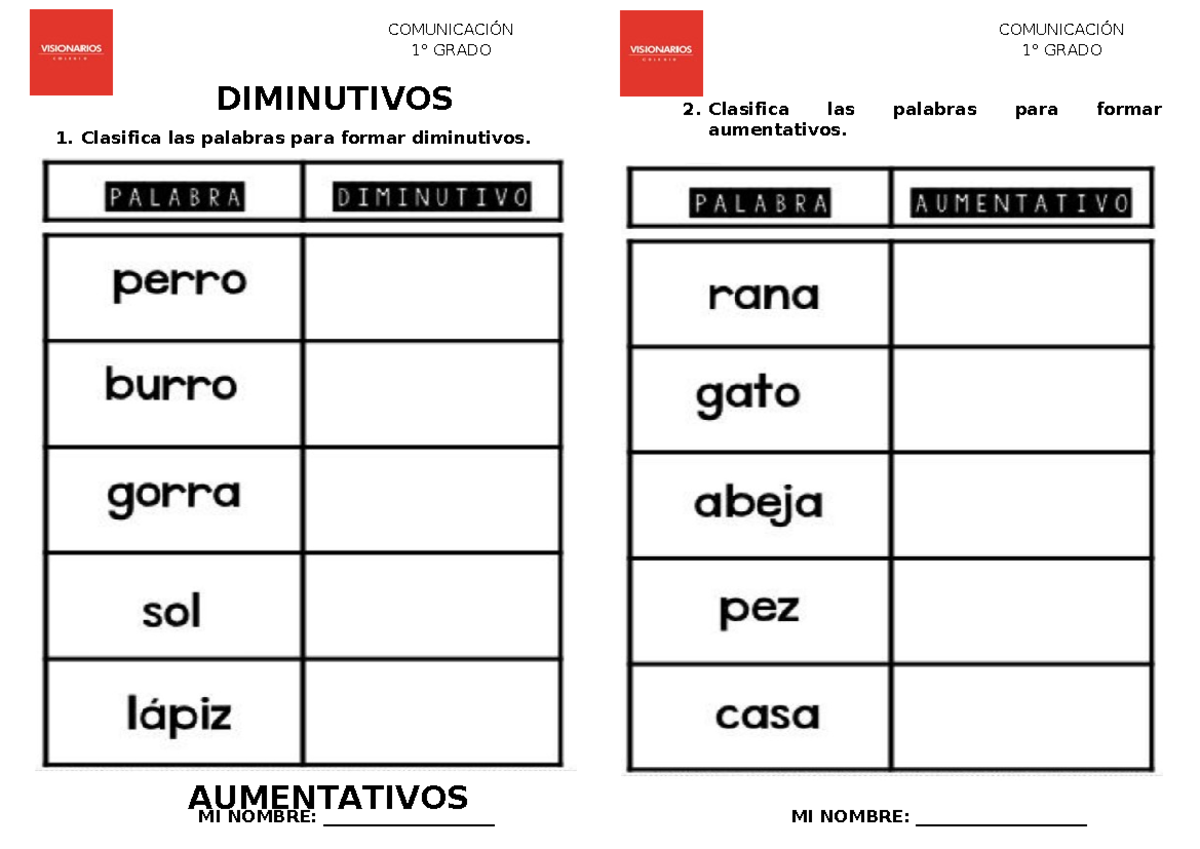 Diminutivo Y Aumentativo - comunicación 2 - COMUNICACIÓN 1° GRADO ...