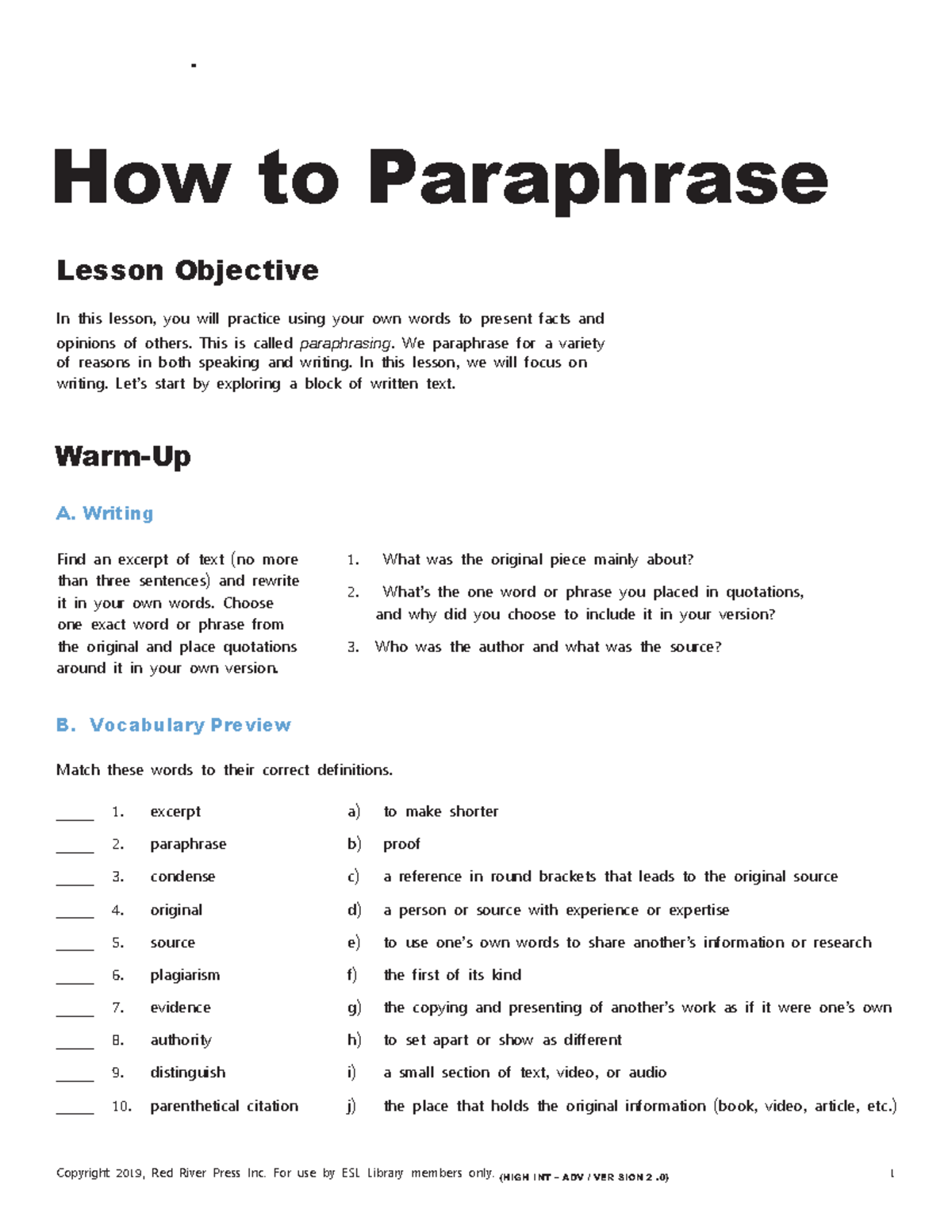 Comprehension and Precis-How to Paraphrase - Lesson Objective In this ...