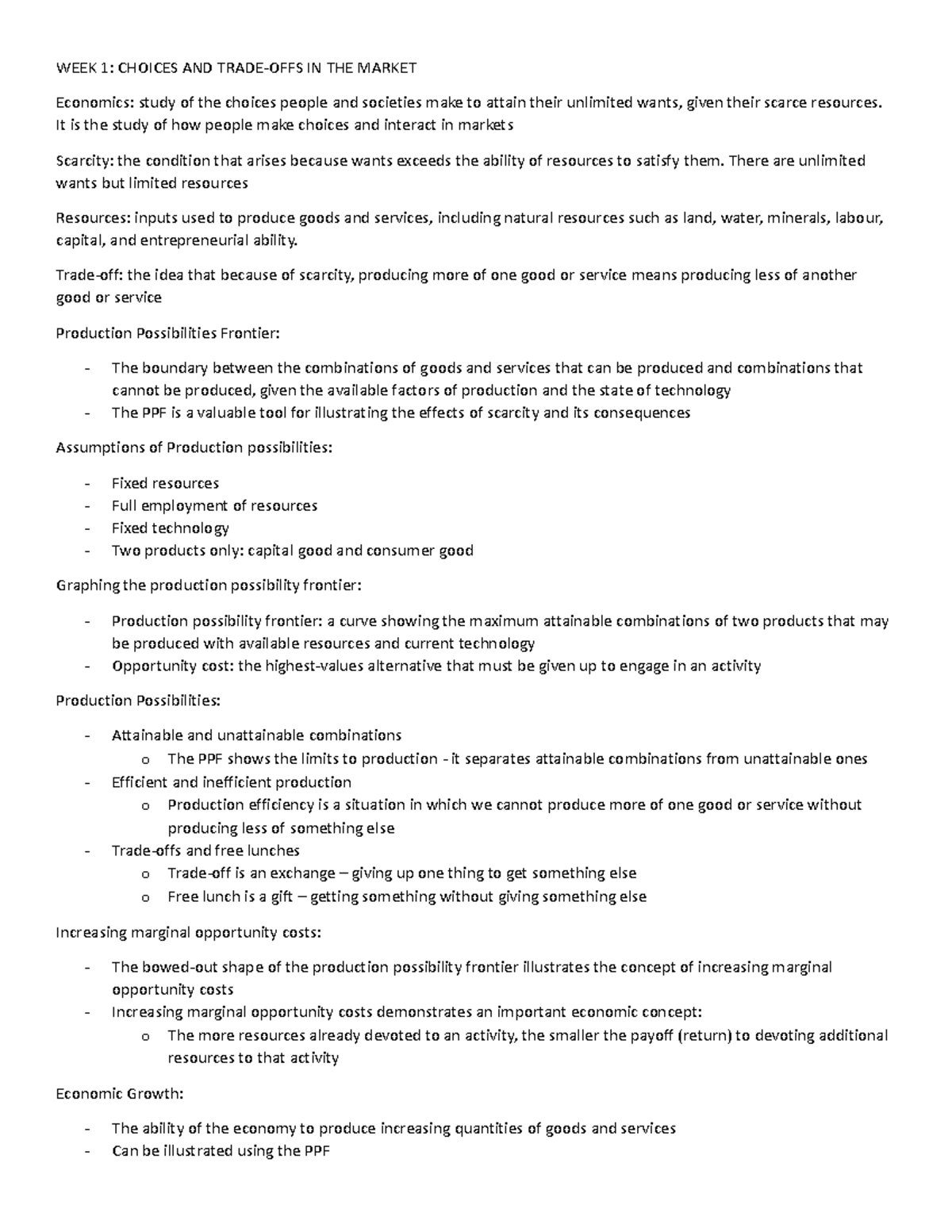 Full semester - ECON Notes - WEEK 1: CHOICES AND TRADE-OFFS IN THE ...