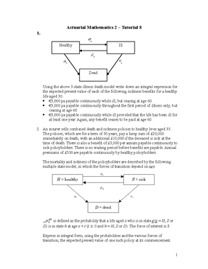 13 Multiple Decrements - Multiple Decrements Multiple Decrement Tables can also be used to model ...