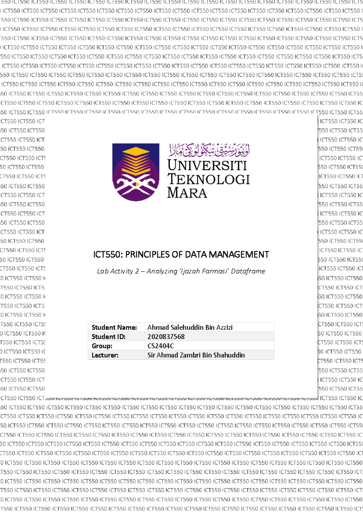 Analyzing Ijazah Farmasi By Ahmad Salehuddin Bin Azzizi - ICT550: PRINCIPLES OF DATA MANAGEMENT ...