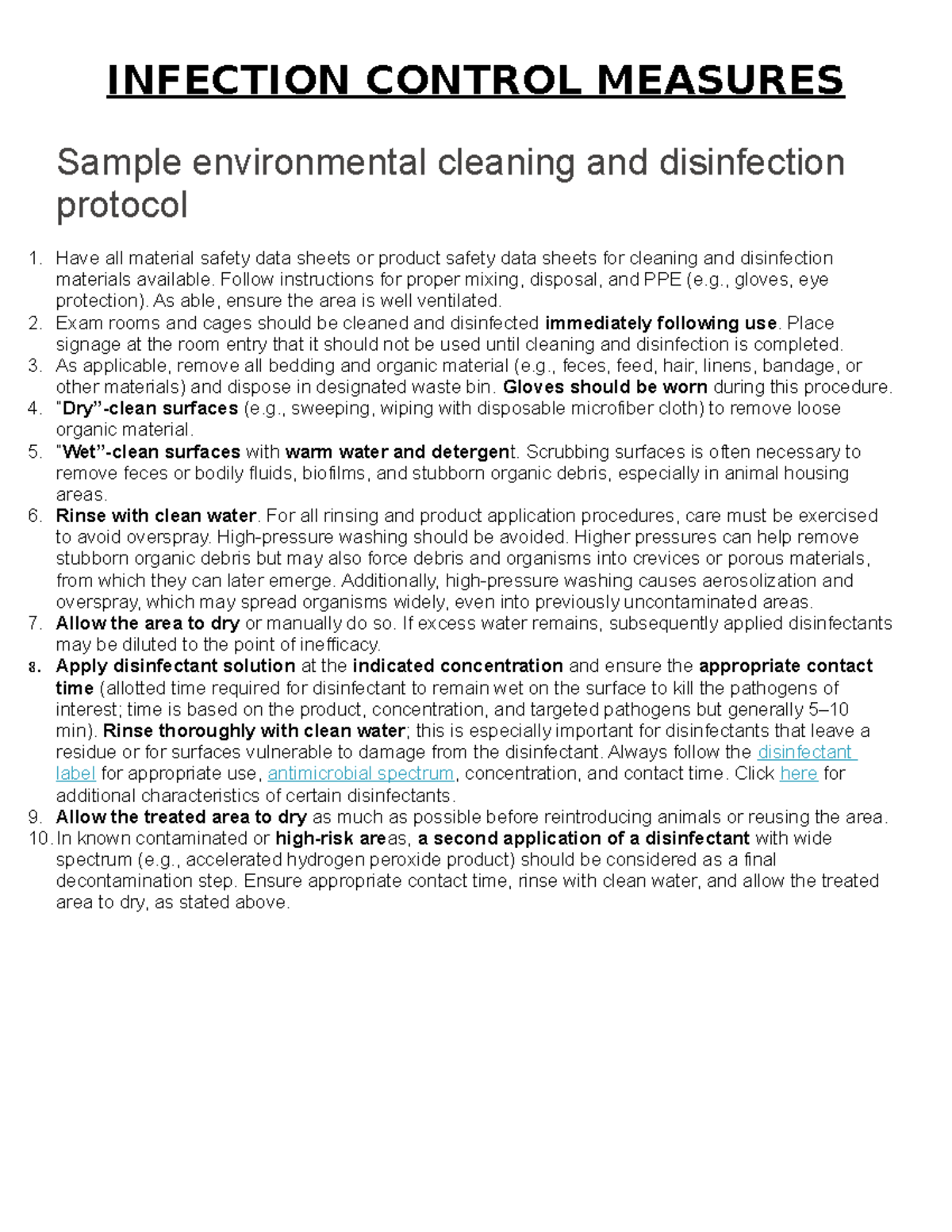 Infection Control Measures - INFECTION CONTROL MEASURES Sample ...