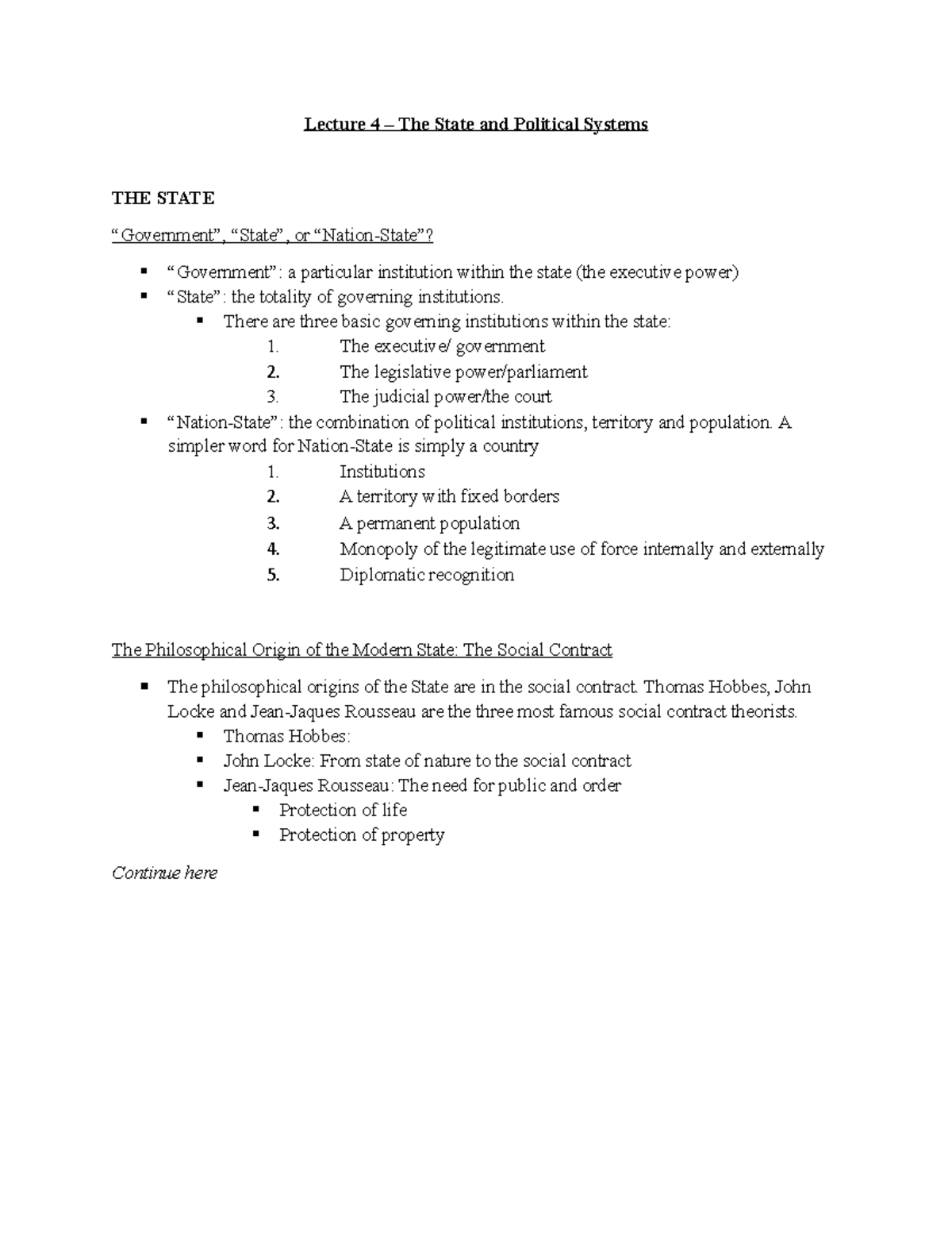 Lecture 4 - The State and Political System - Lecture 4 – The State and ...