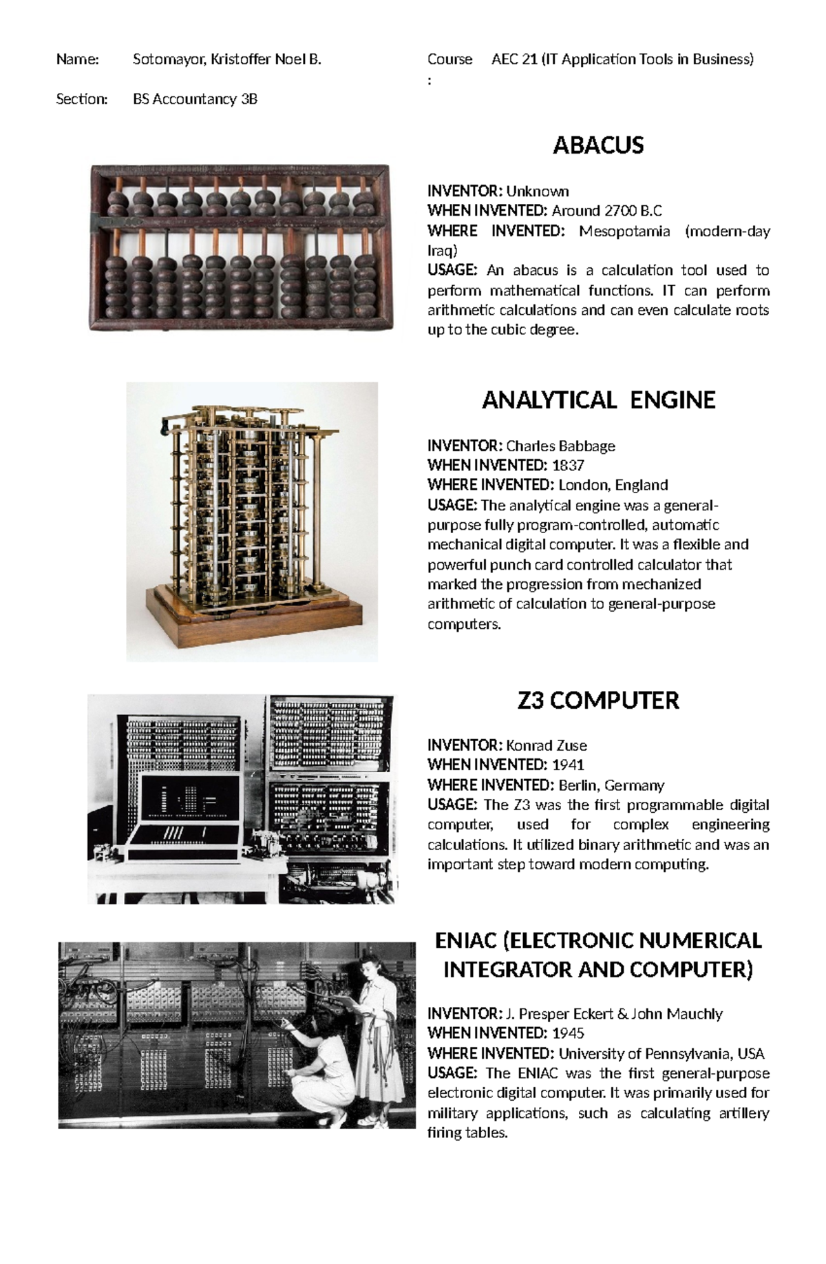 History of Technology - Name: Sotomayor, Kristoffer Noel B. Course ...