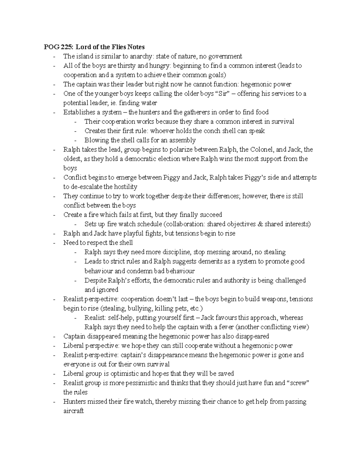 POG 225 Lord of the Flies Notes - POG 225: Lord of the Flies Notes ...