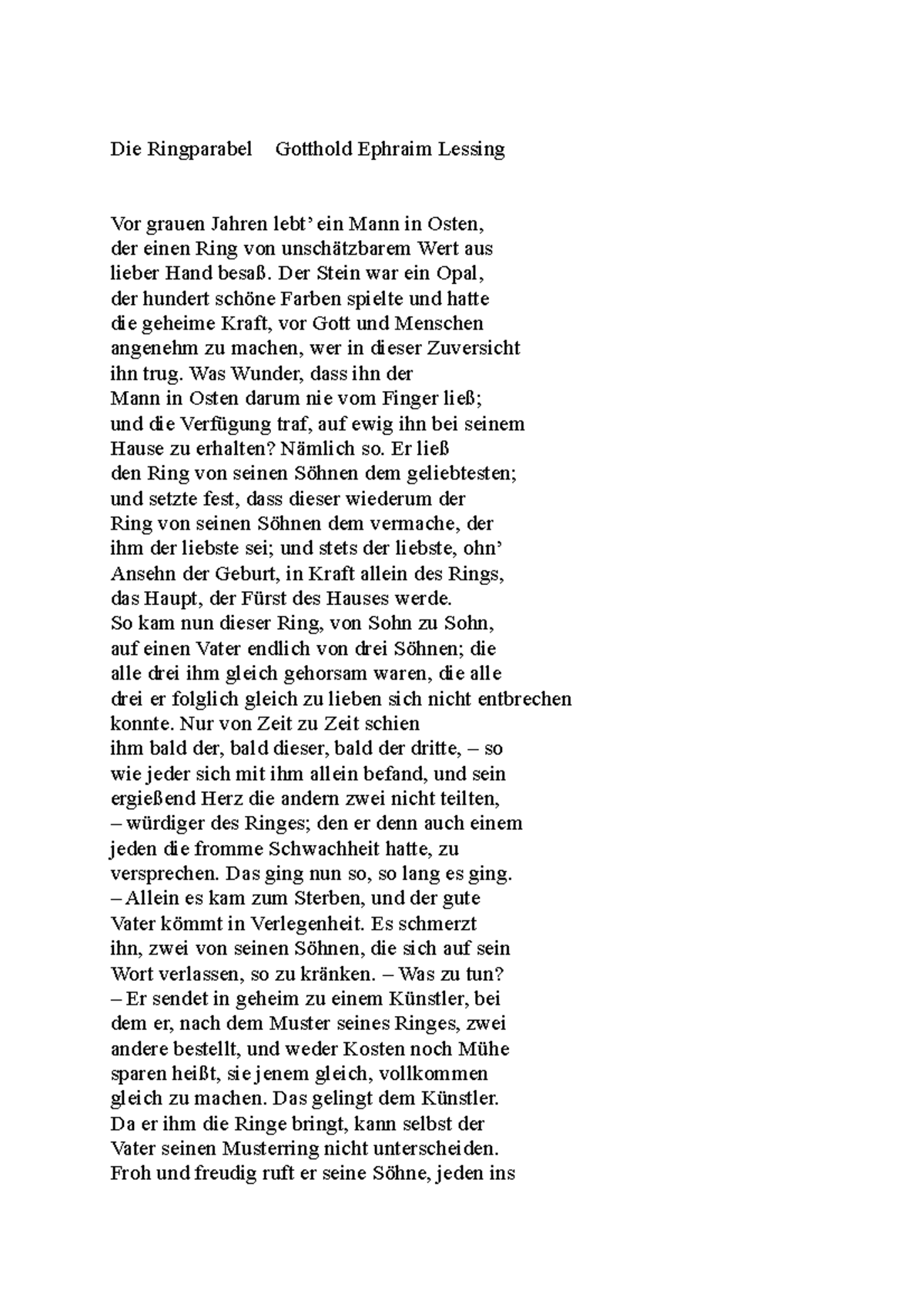 Ringparabel - lujhj - Die Ringparabel Gotthold Ephraim Lessing Vor ...
