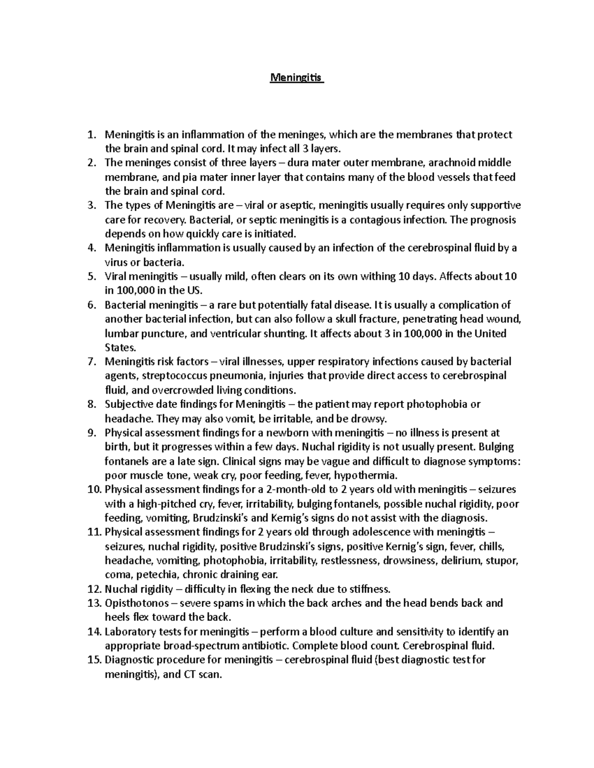 Meningitis - lecture notes - Meningitis Meningitis is an inflammation ...