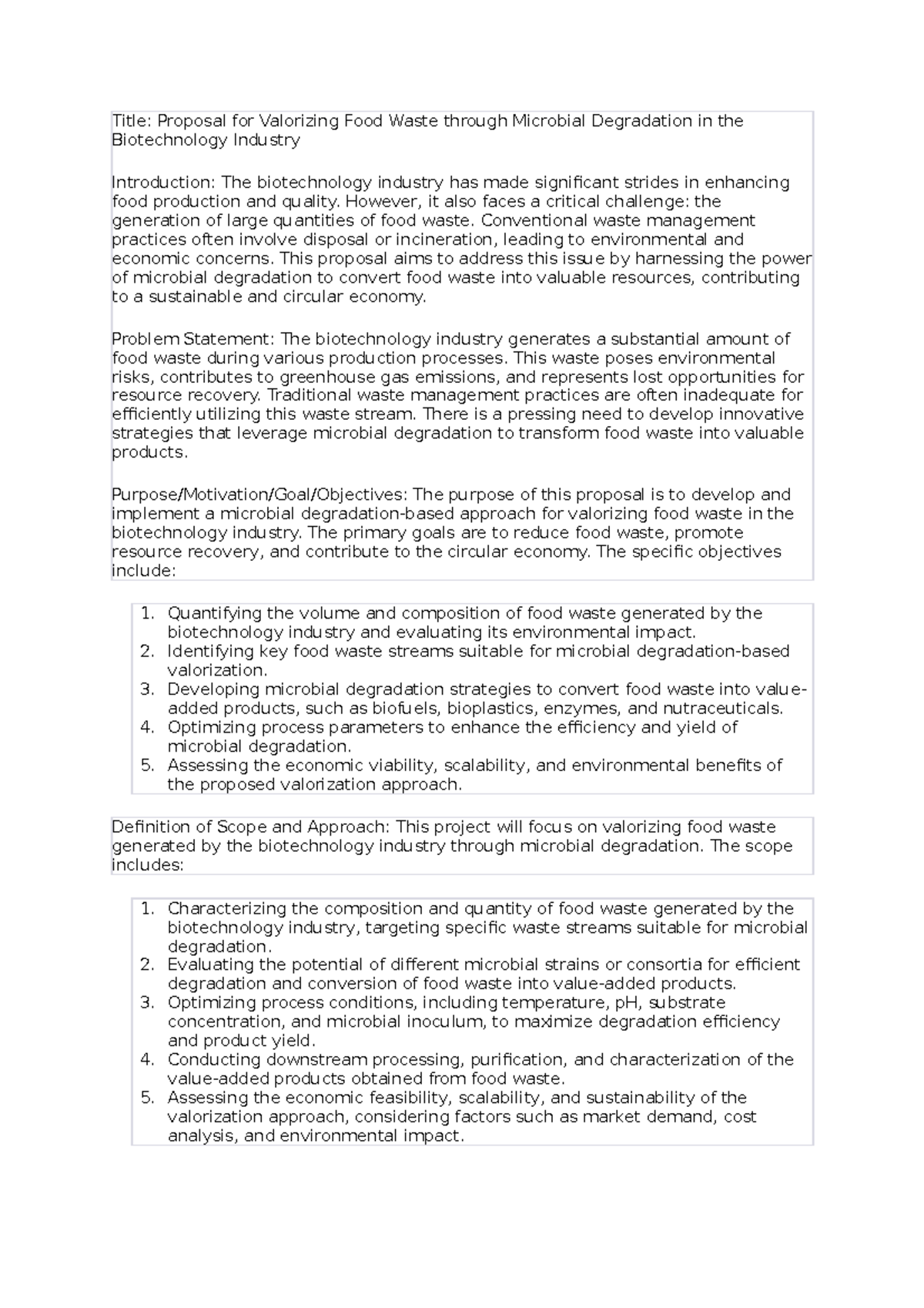 Chat gpt version of proposal writing - Title: Proposal for Valorizing ...