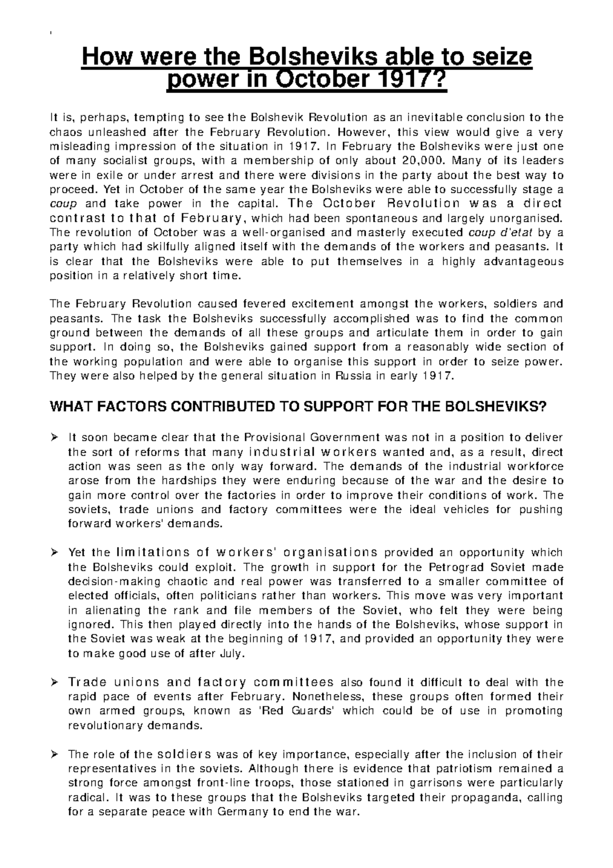 Strength of the bolsheviks - ' How were the Bolsheviks able to seize ...