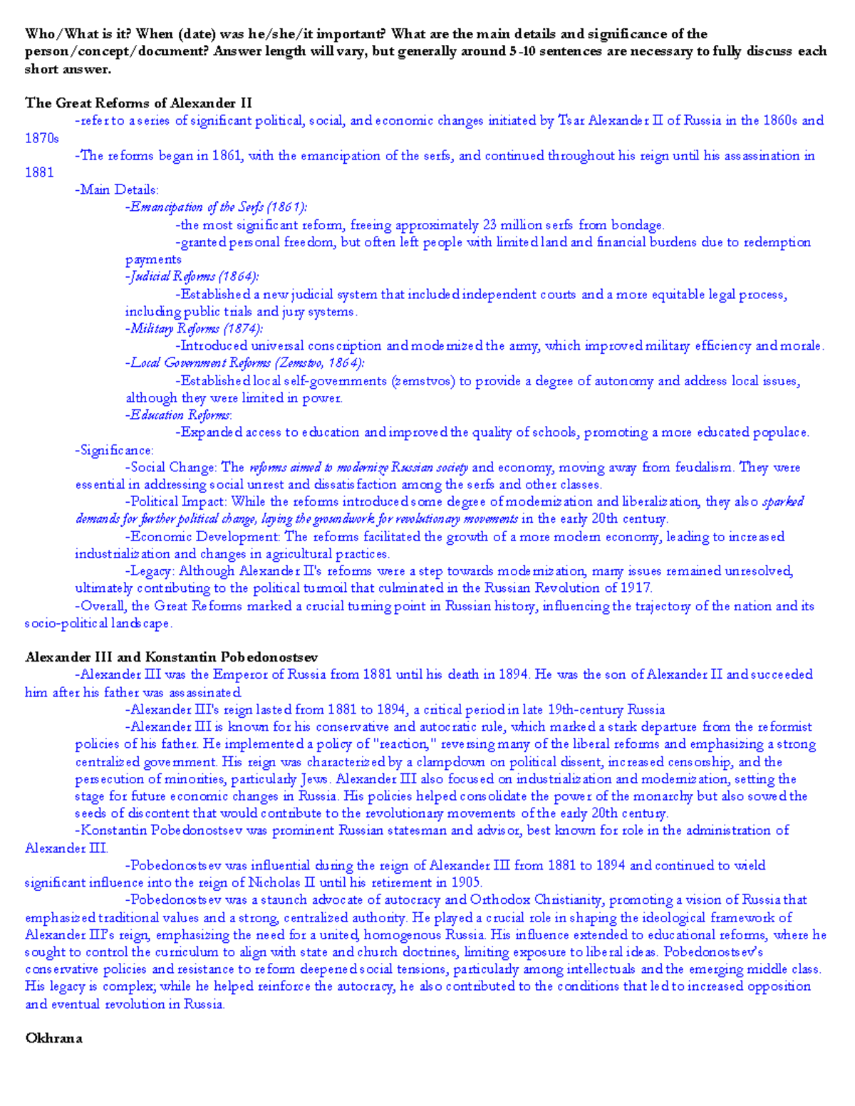 Study Guide SS - russia history communism, midterm (weeks 1-5) cgs ...