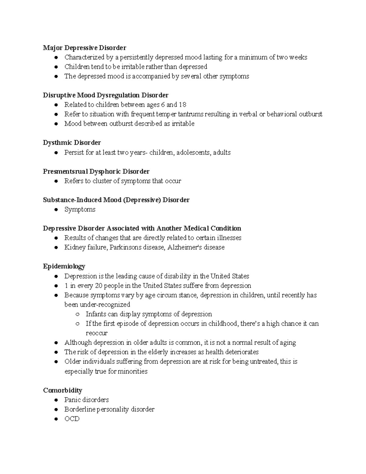 Nurs239 Lecture - Major Depressive Disorder Characterized by a ...