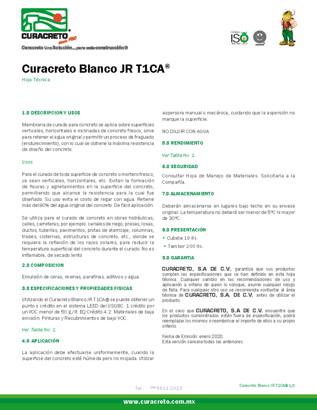 Ficha Tecnica Español Curacreto Curacreto Blanco Jr T1ca Hoja