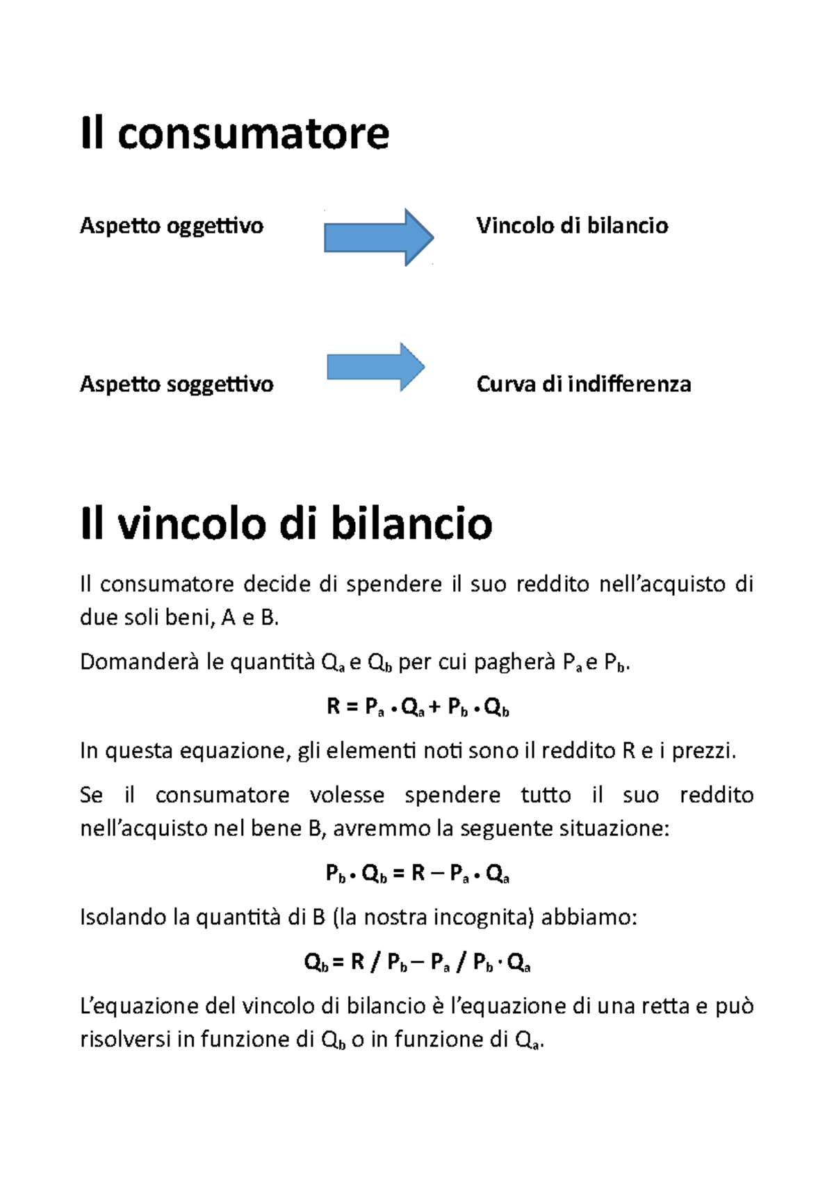 Appunti vincolo di bilancio e curva d'indifferenza - Il consumatore ...