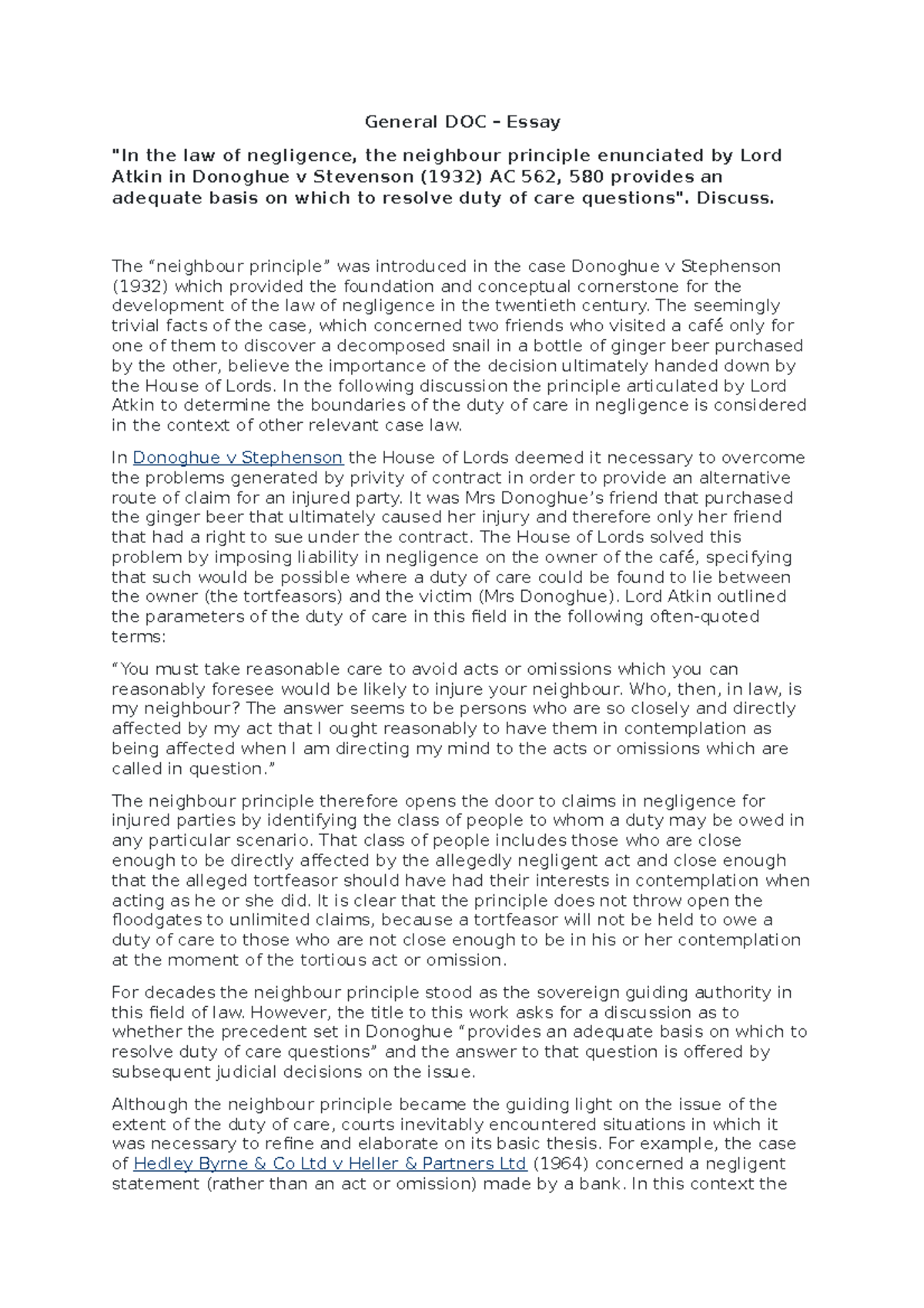 General DOC - essay answer - General DOC – Essay "In the law of ...