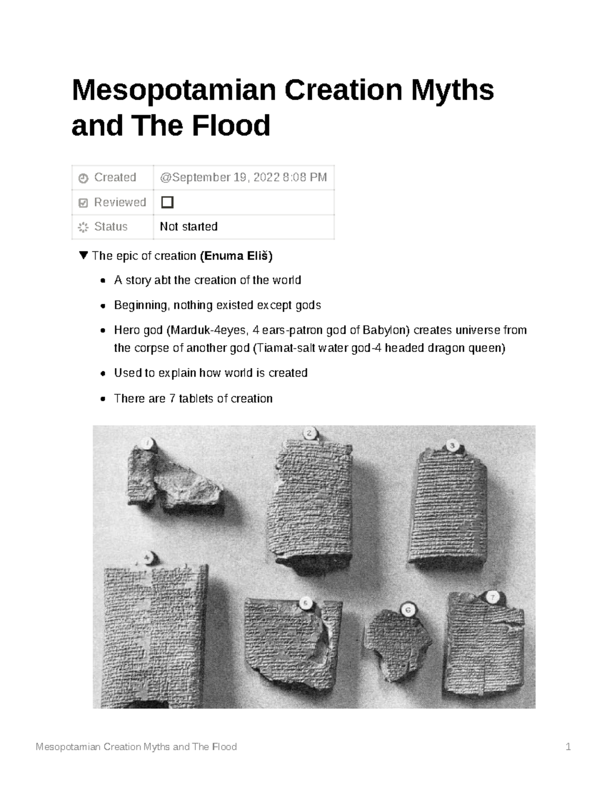 Mesopotamian Creation Myths and The Flood - Mesopotamian Creation Myths ...