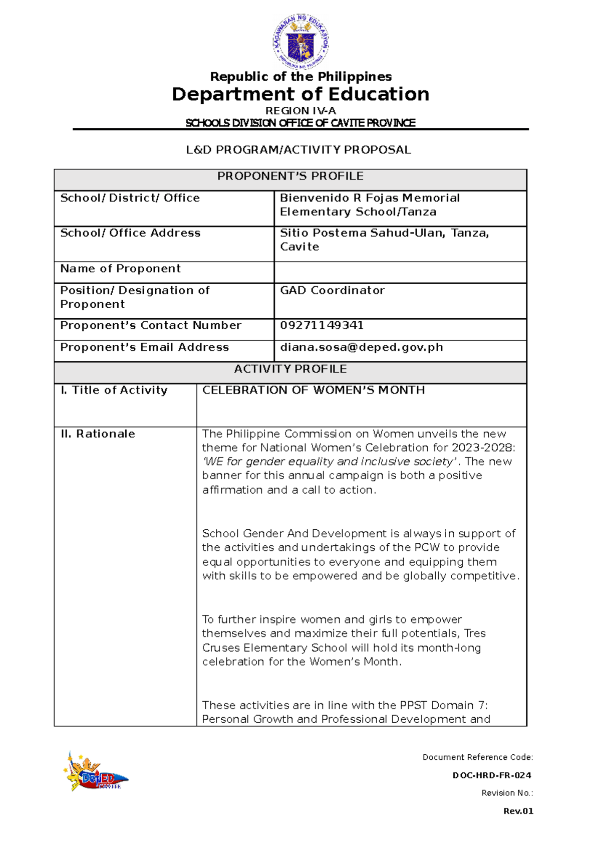 TRES- Cruses-ES GAD- Proposal-template - Department of Education REGION ...