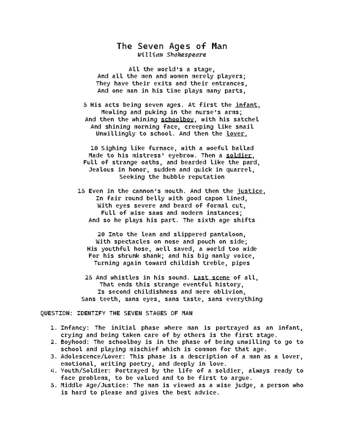 The Seven Ages of Man - The Seven Ages of Man William Shakespeare All ...