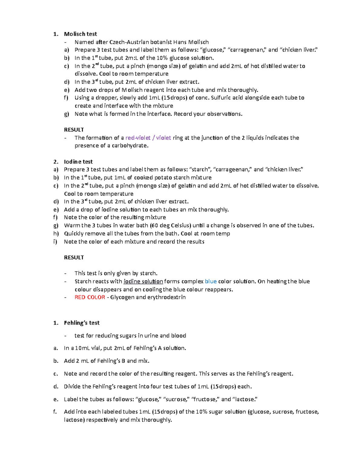 Biochem-LAB- Reviewer - Molisch test Named after Czech-Austrian ...