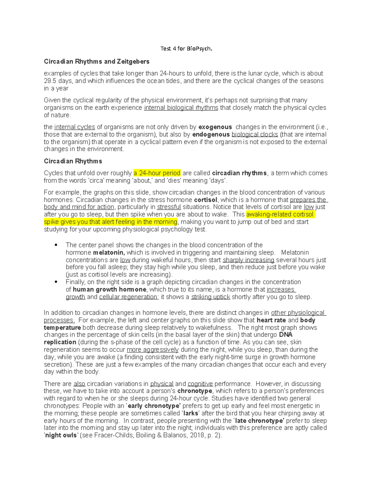 Test 4 for Bio Psych - Circadian Rhythms and Zeitgebers examples of ...
