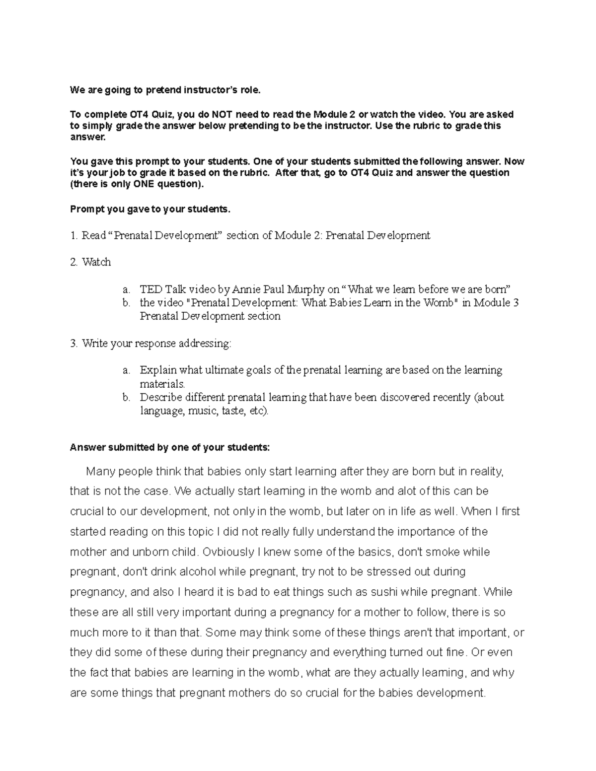OT4 Rubric Assignment - Notes - We are going to pretend instructor’s ...
