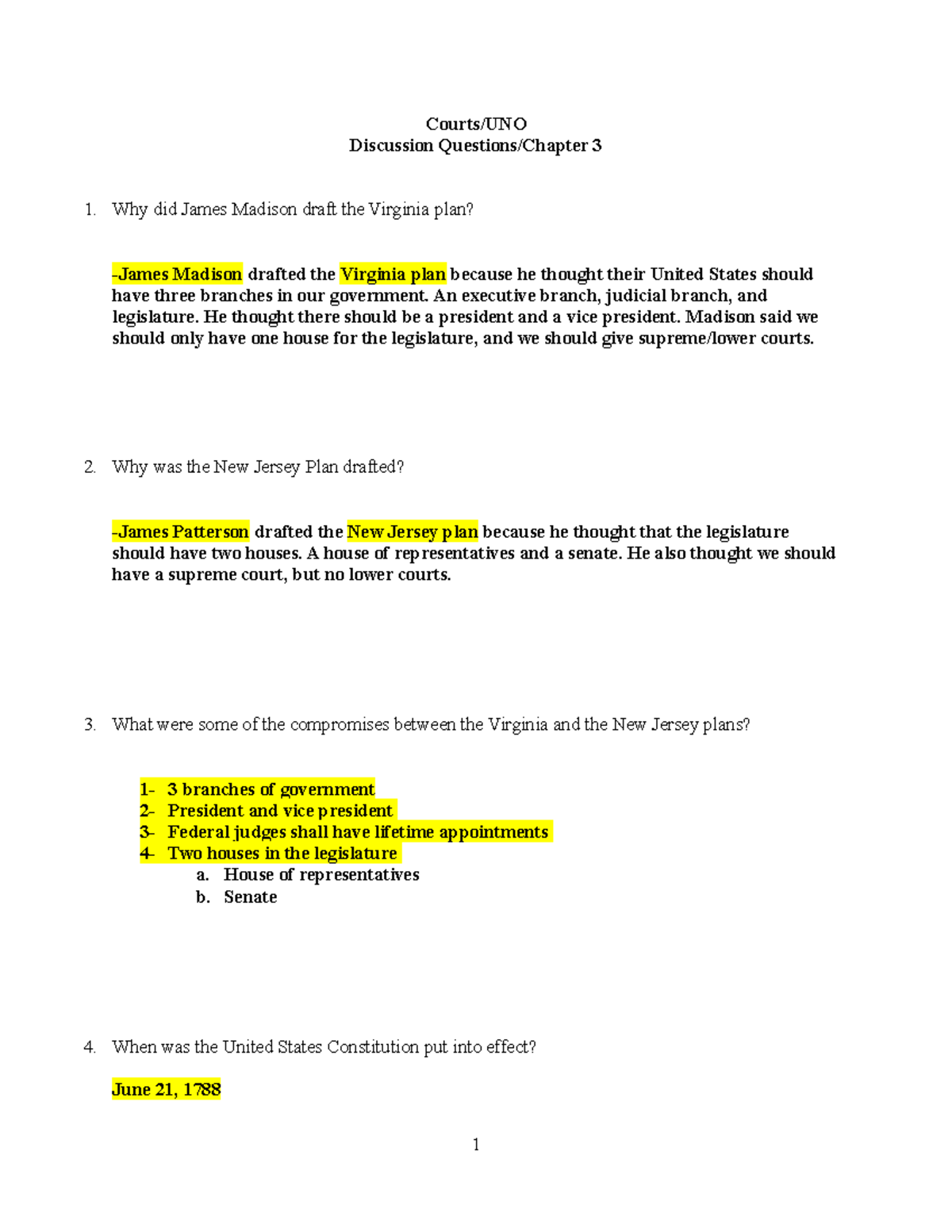 Chapter 3 Discussion Questions- UNO - Courts/UNO Discussion Questions ...