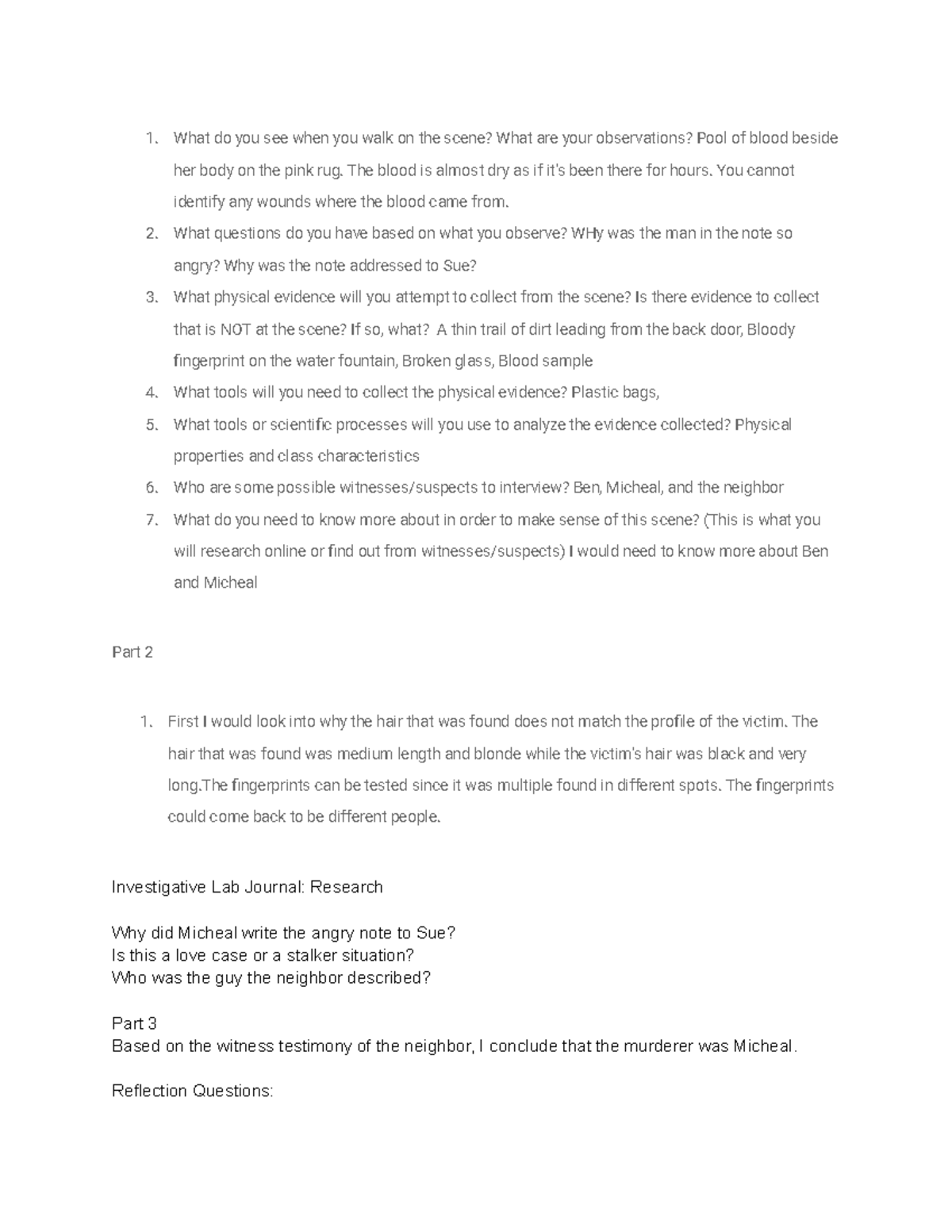 Unit 3 Lab - unit 3 lab - What do you see when you walk on the scene ...