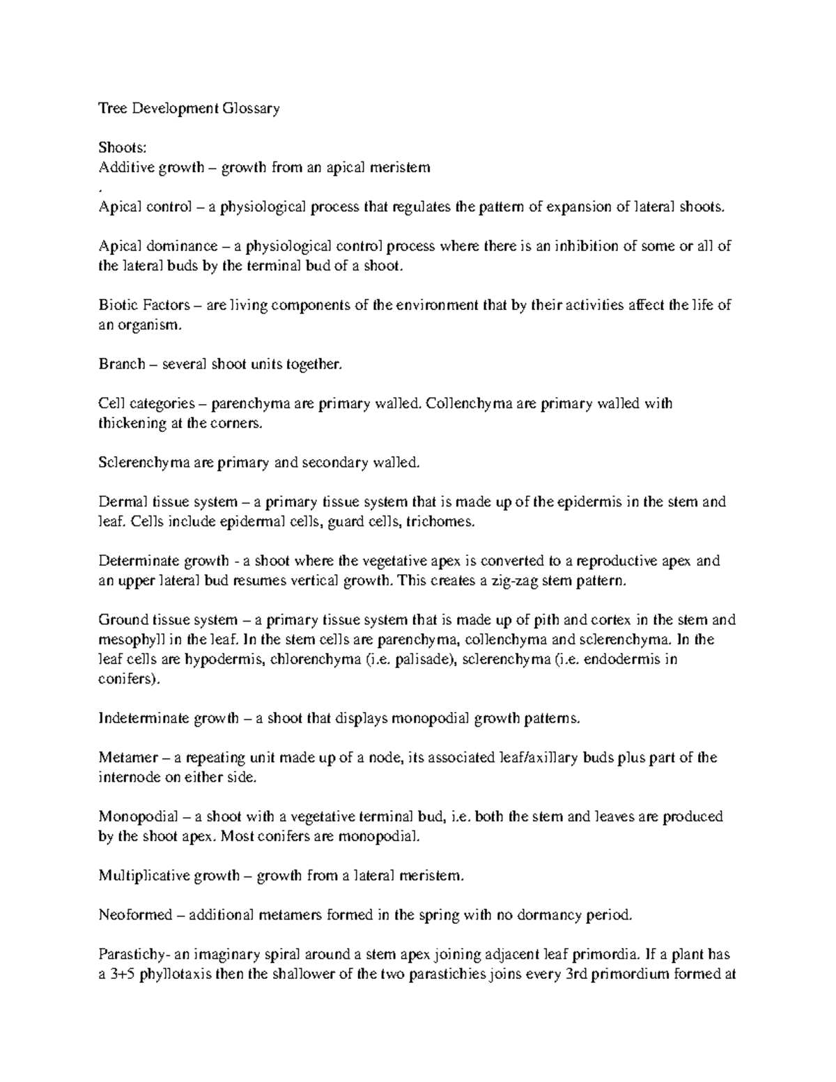 Tree Development Glossary - Tree Development Glossary Shoots: Additive ...