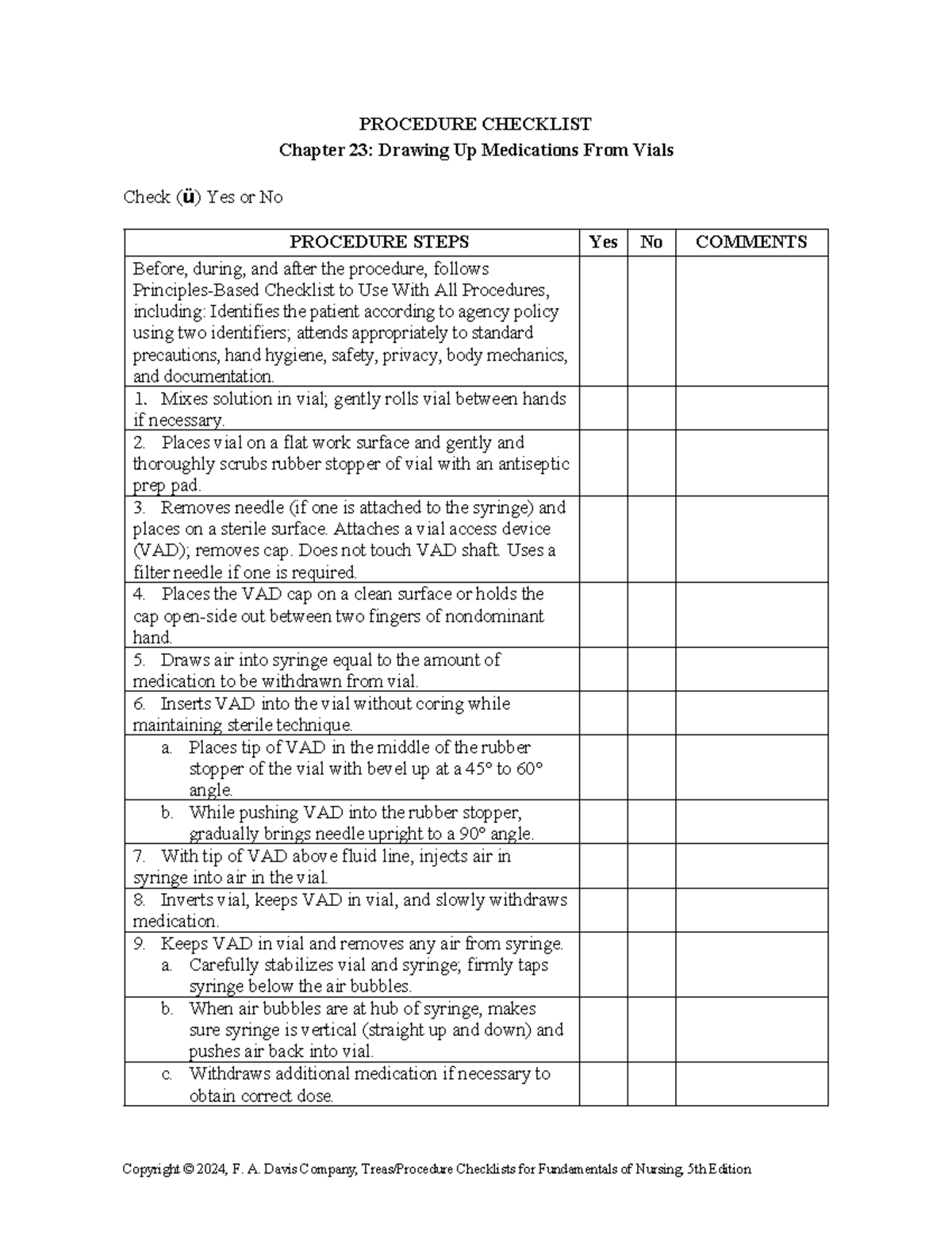 23-09-B Drawing up Medications from Vials - PROCEDURE CHECKLIST Chapter ...