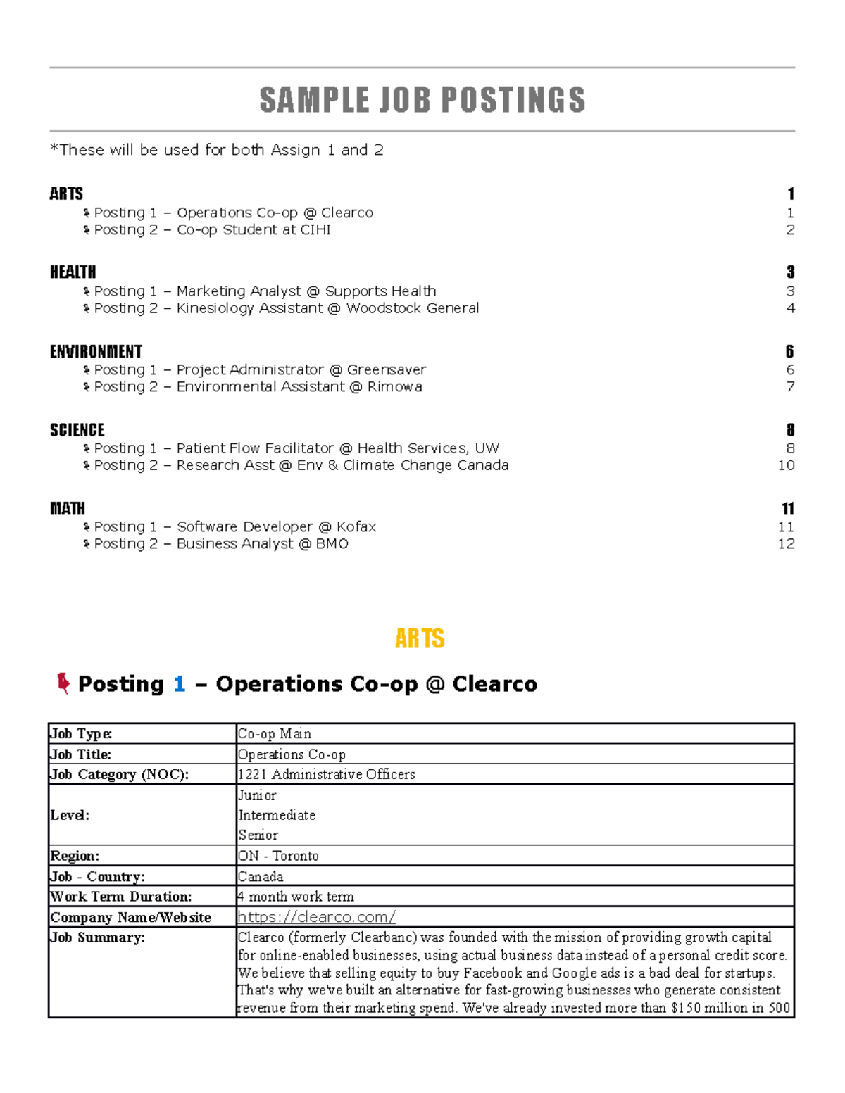 Pd1 sample job postings - SAMPLE JOB POSTINGS *These will be used for ...
