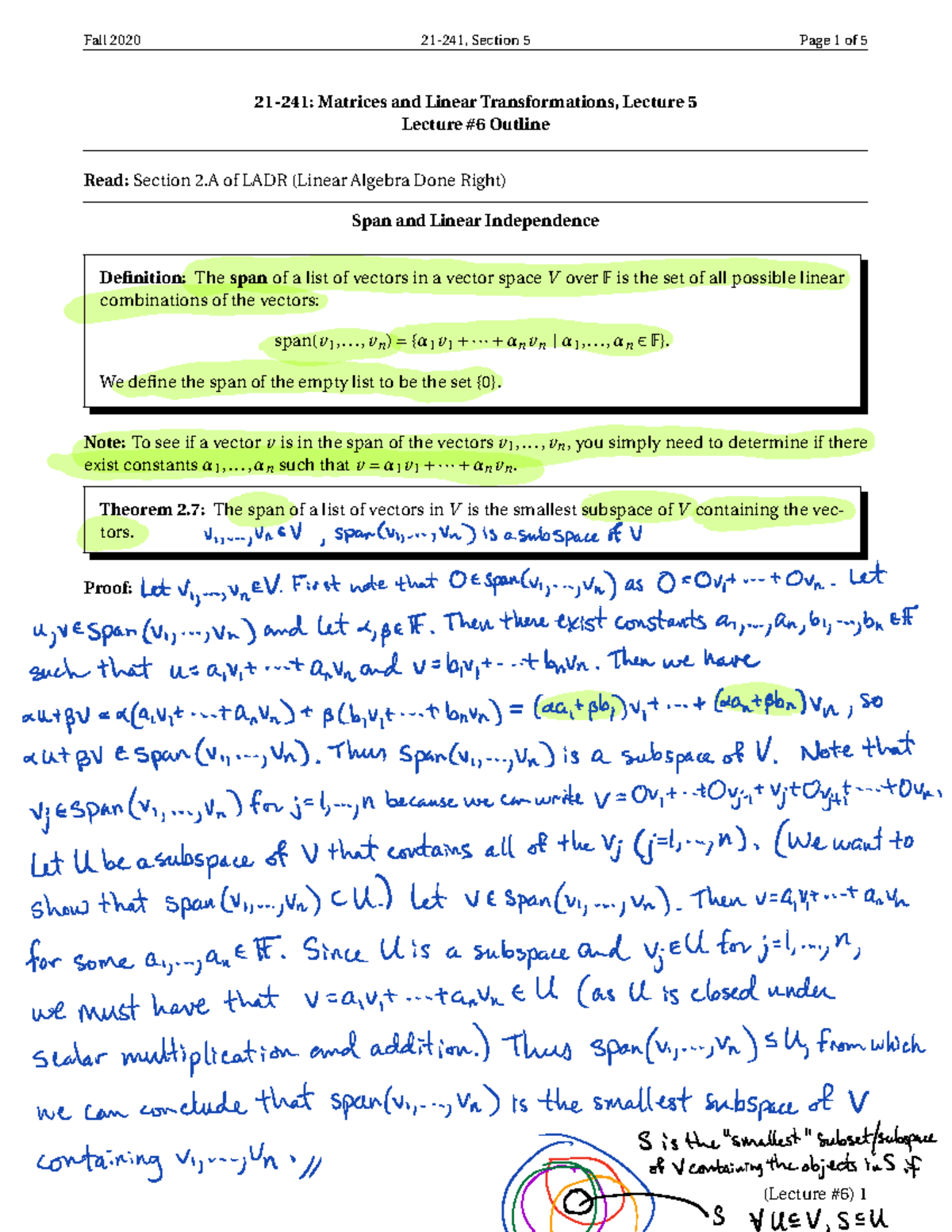 241lecture 6f20 Lecture Notes 6 Fall 2020 21 241 Section 5 Page 1