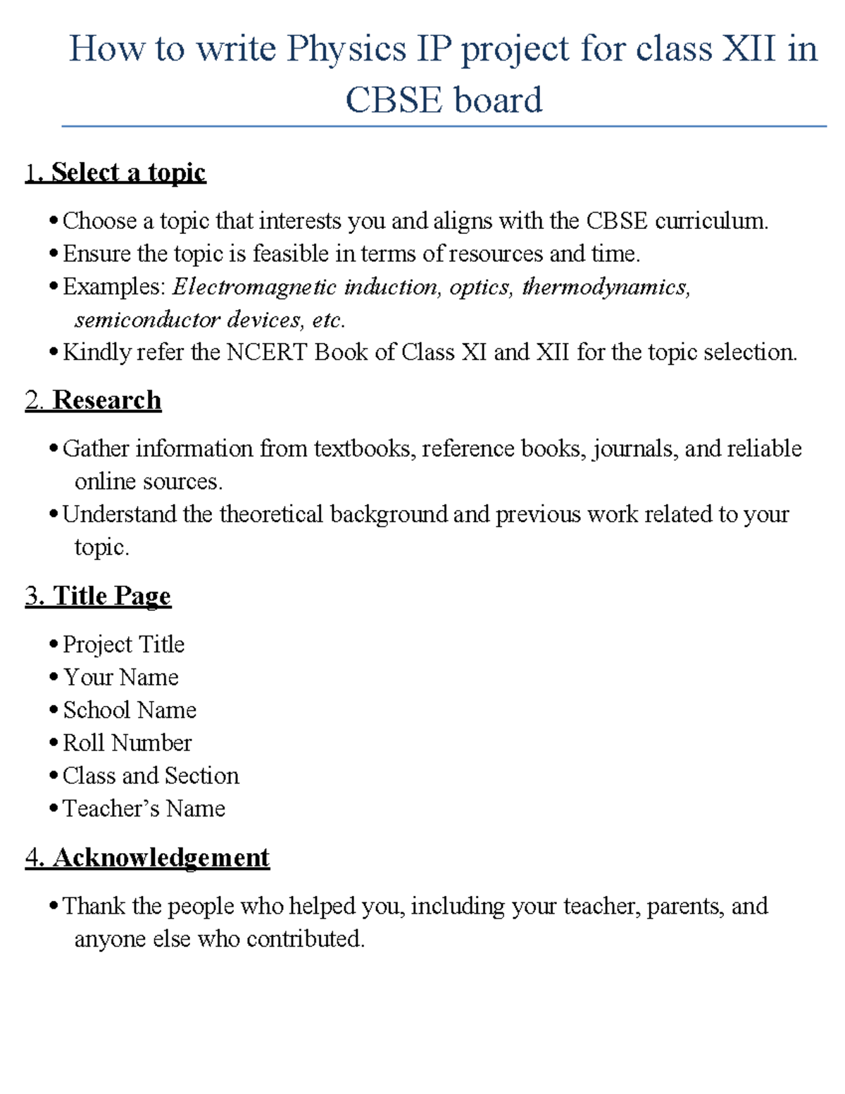 How to write physics IP project for class XII in CBSE board - Select a ...