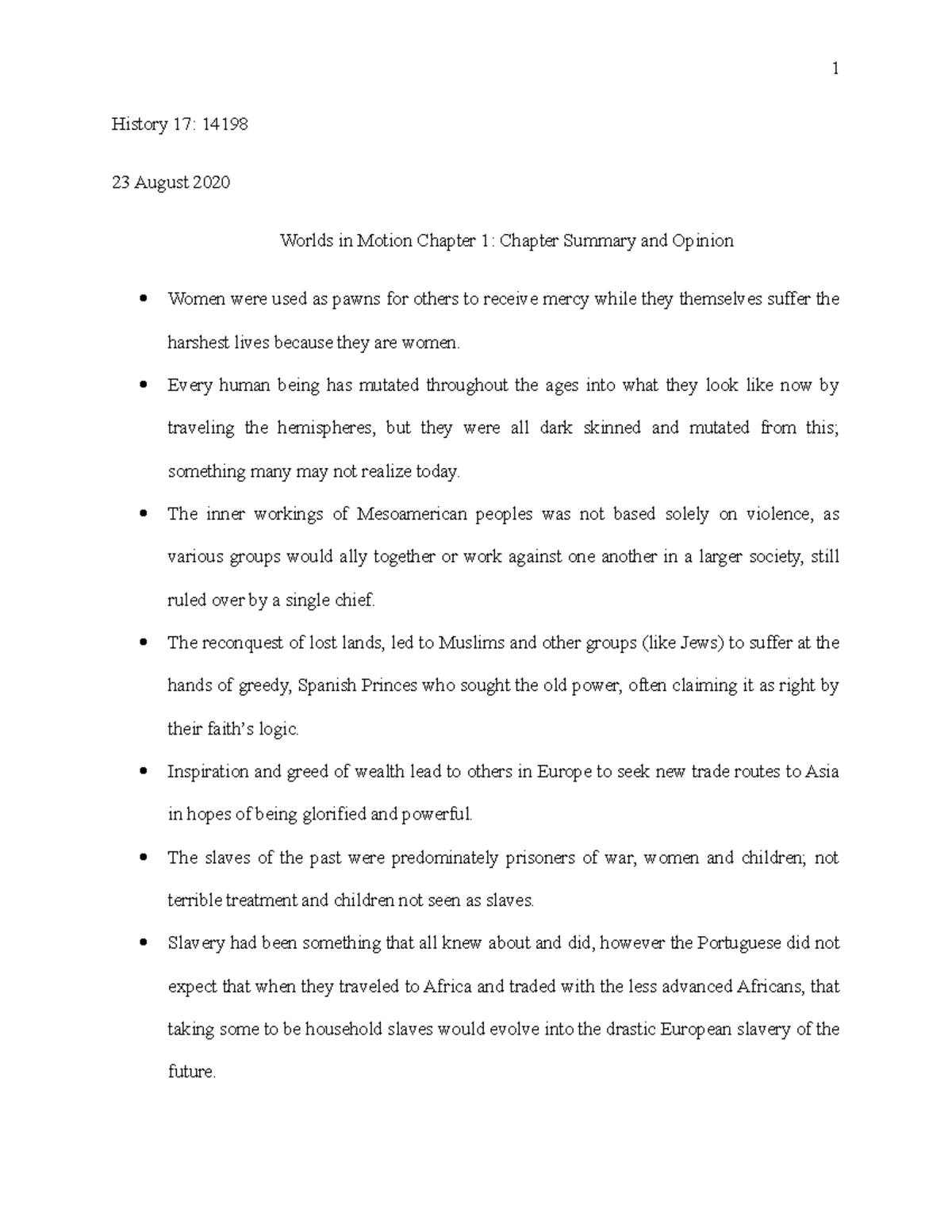 Ch. 1 Summary and Opinion - 1 History 17: 14198 23 August 2020 Worlds ...