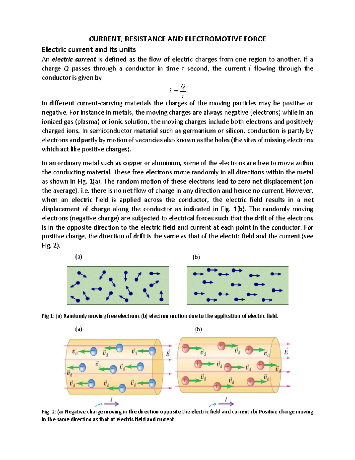Current, Resistance AND EMF - CURRENT, RESISTANCE AND ELECTROMOTIVE ...